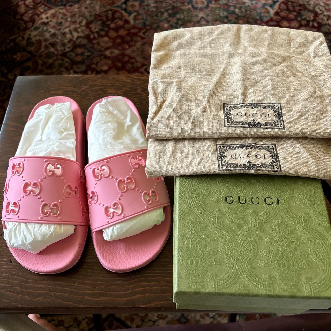 pink gucci slides - Depop