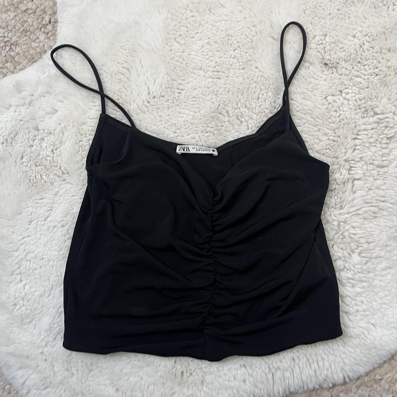 Zara black strappy crop top with rouch detail Like... - Depop