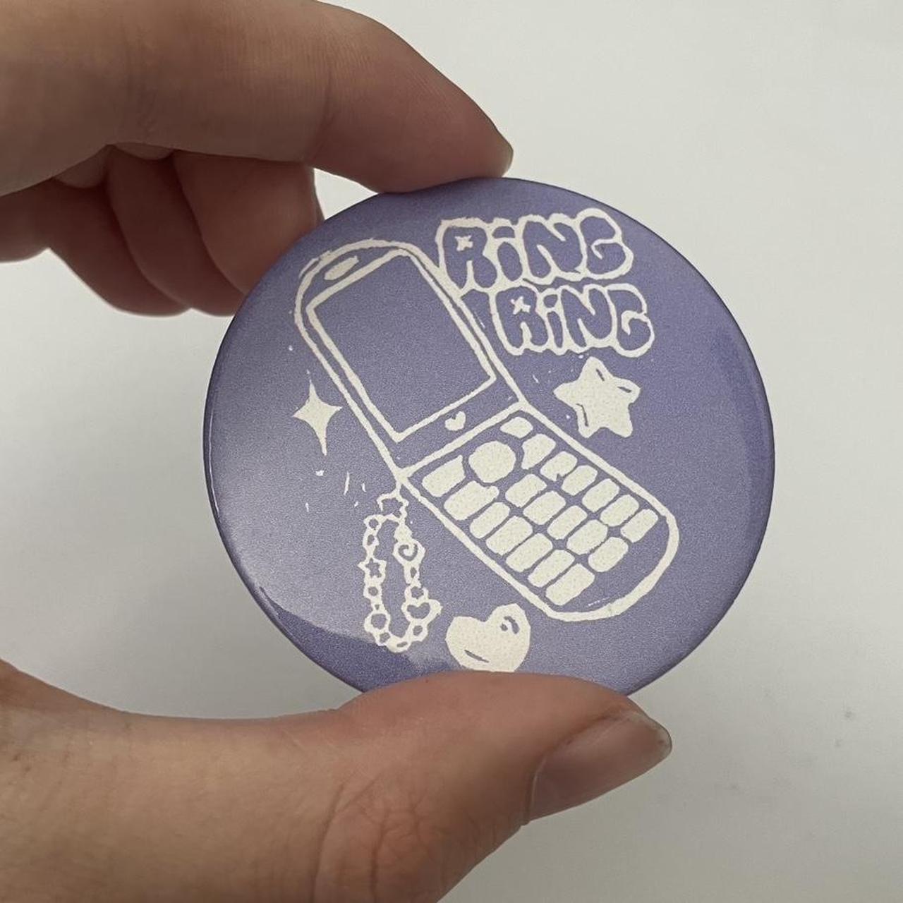 “ring ring” flip phone button pin in purple ⭐️ 2.25... - Depop