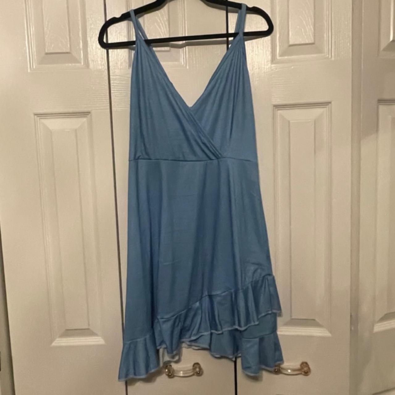 baby blue ruffled spaghetti strap mini dress #dress... - Depop