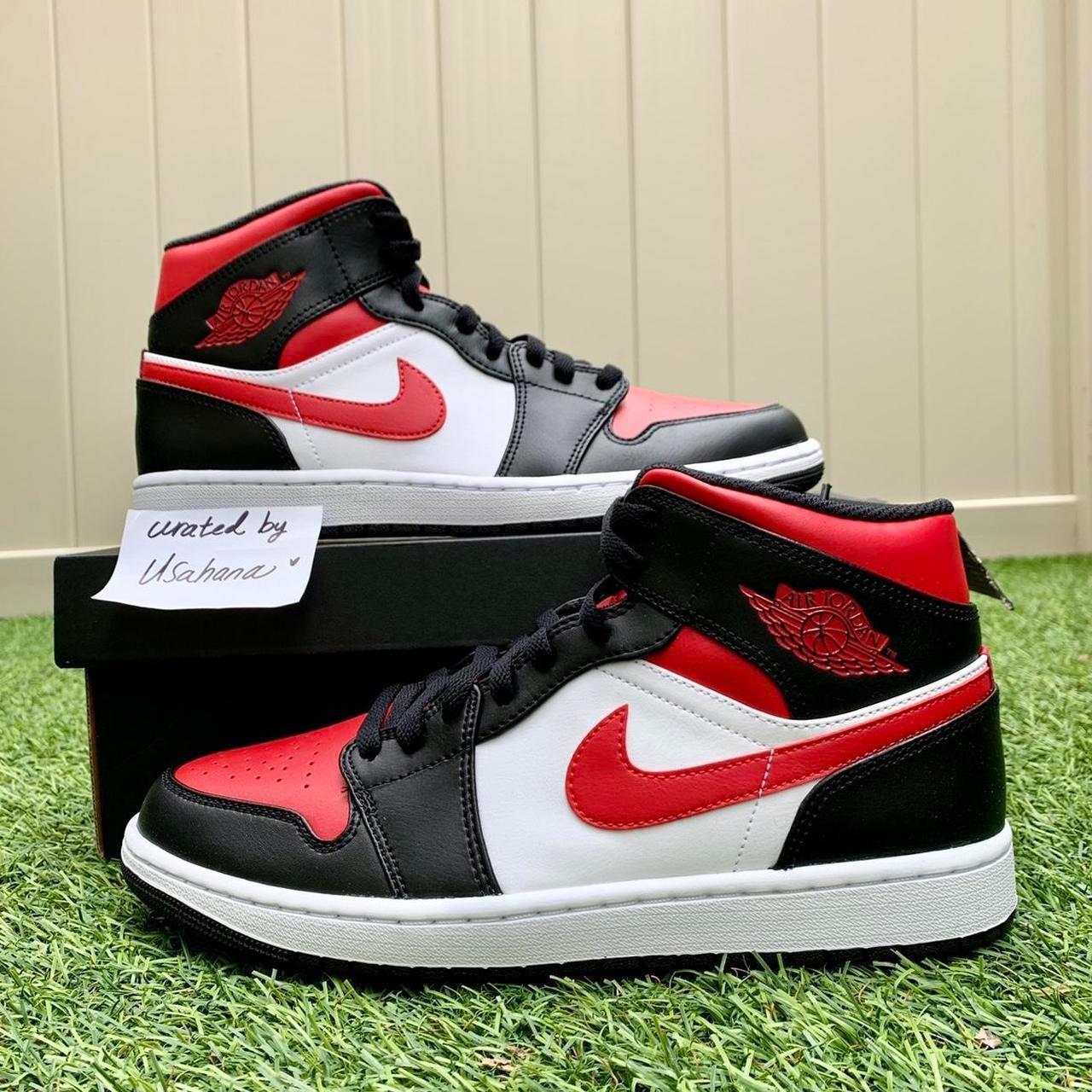 Men’s Nike Air Jordan 1 mid white black red shoes... - Depop