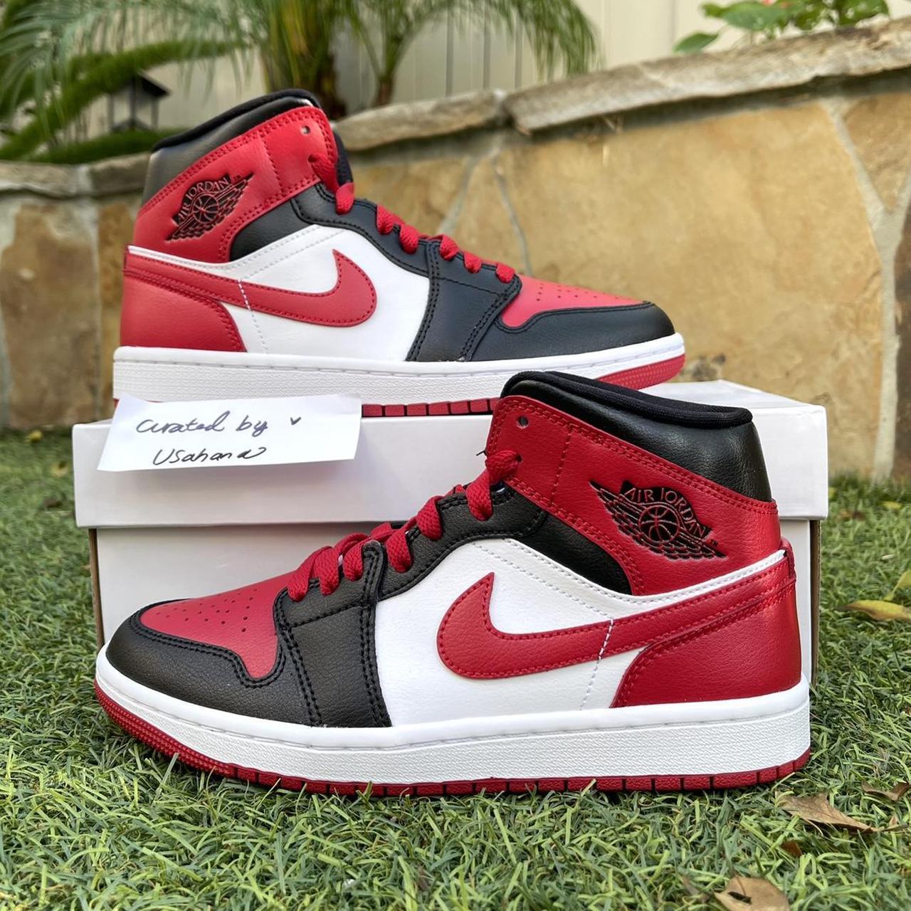 Nike Air Jordan 1 mid retro white black Red Bull... - Depop
