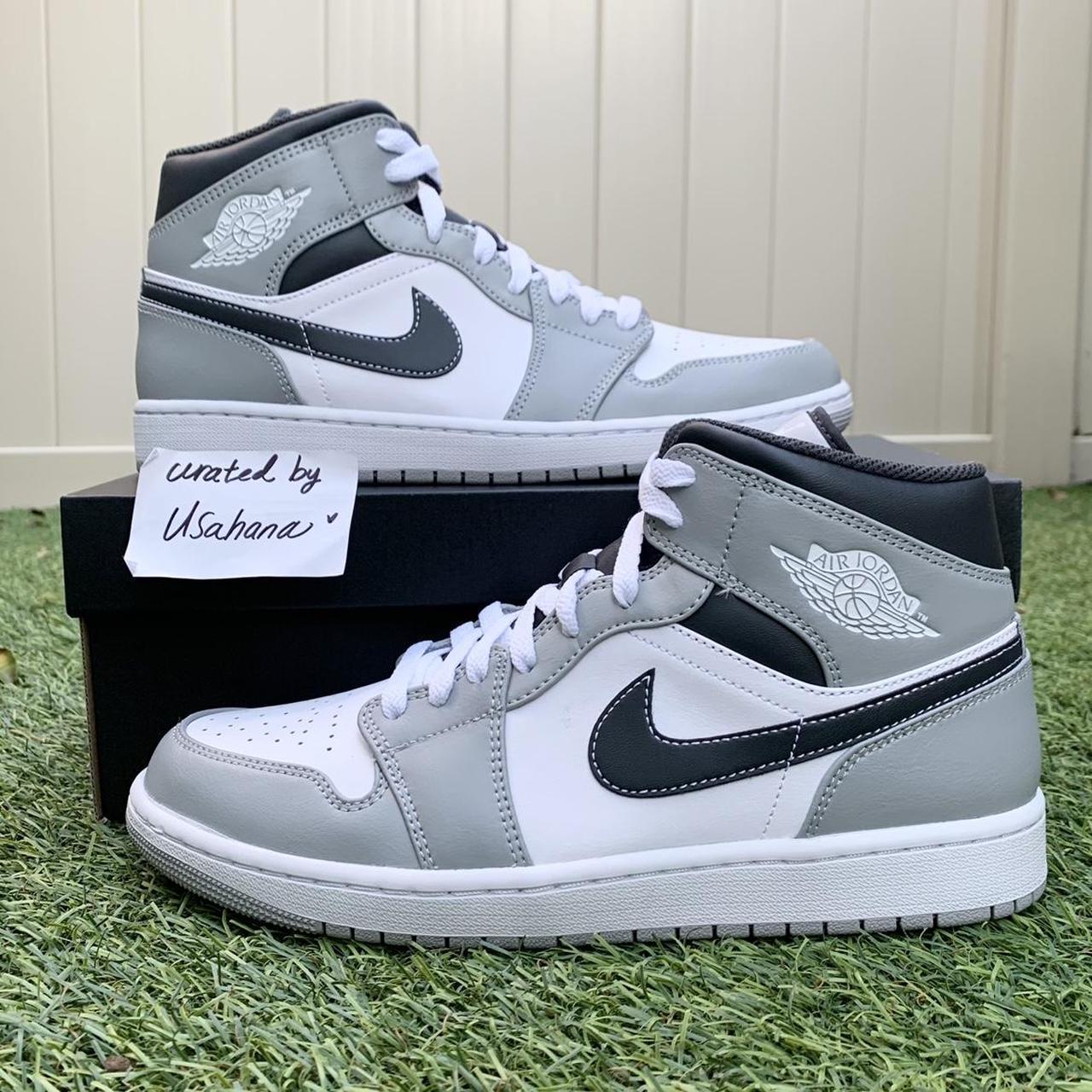 Men’s Nike Air Jordan 1 Mid retro white grey shoes... - Depop