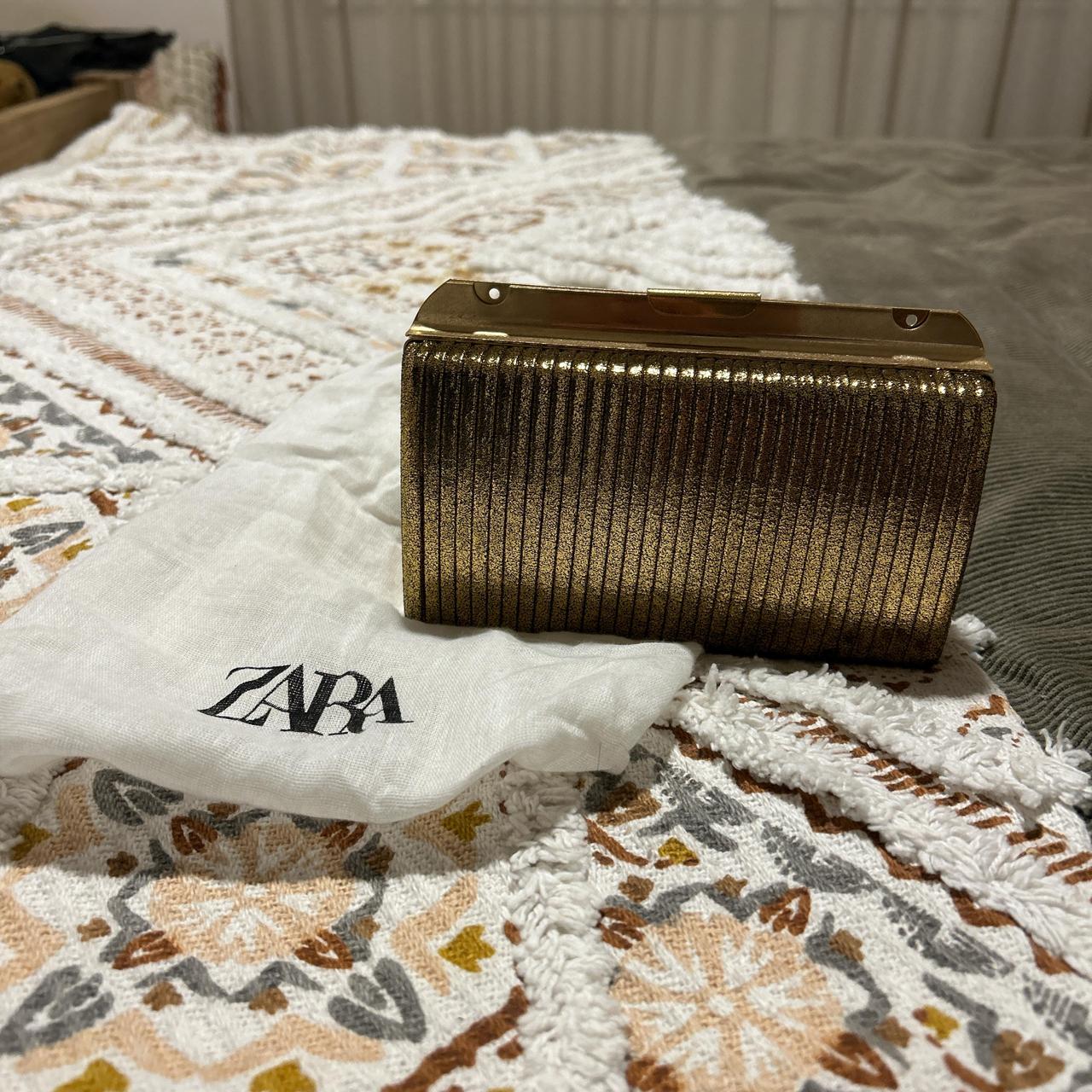 Zara Gold Clutch Comes with detachable gold chain.... - Depop