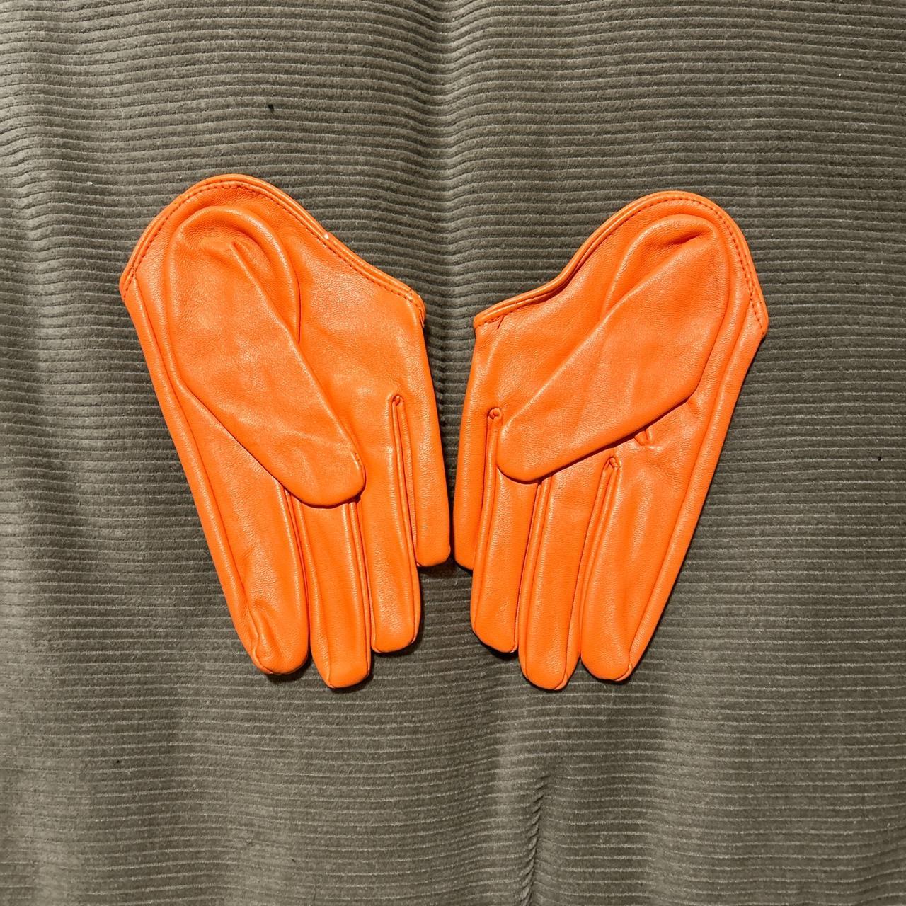 Bright Orange Half Palm Faux Leather Gloves Never... - Depop