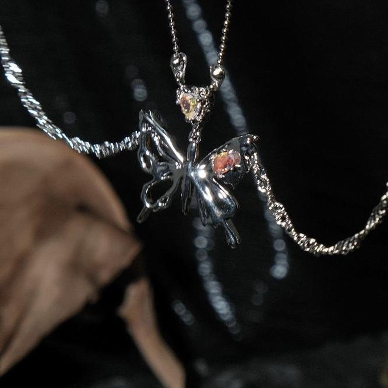 New! Y2k butterfly double chain necklace #y2k... - Depop