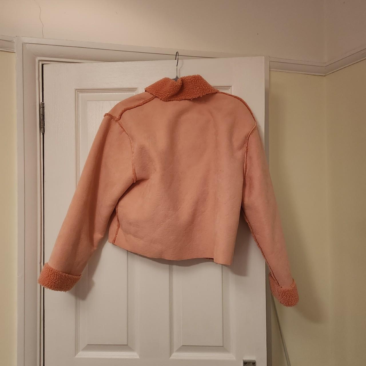 Zara pink aviator shearling jacket, worn once Size... - Depop