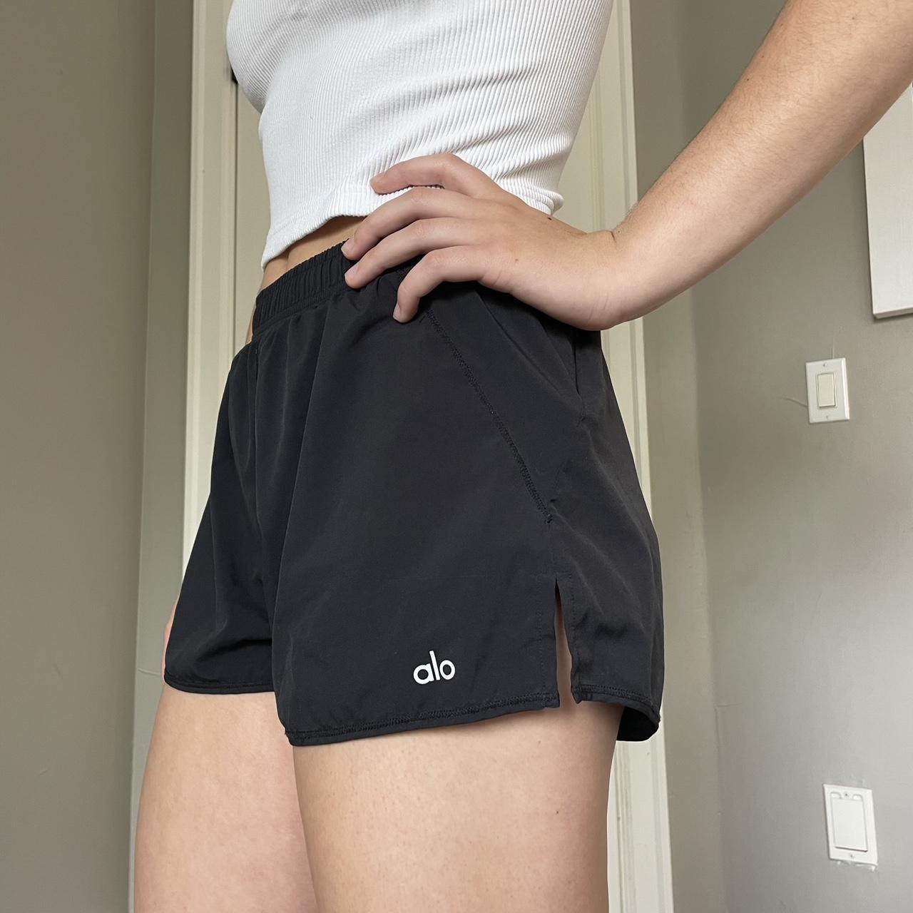 Alo black running shorts with zipper closure... - Depop