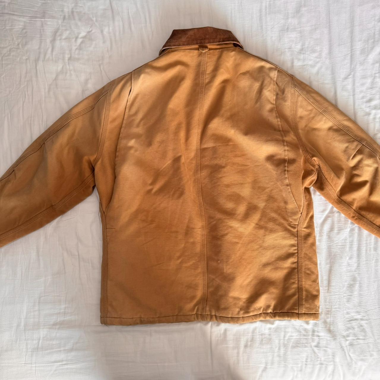 Carhartt Quilted Down Tan Work Jacket with velcro... - Depop