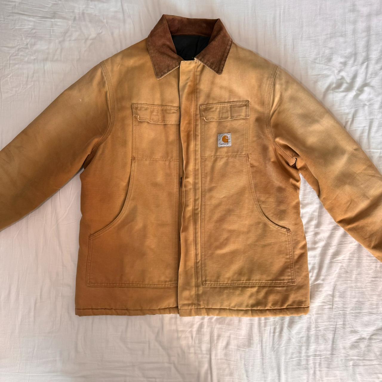 Carhartt Quilted Down Tan Work Jacket with velcro... - Depop