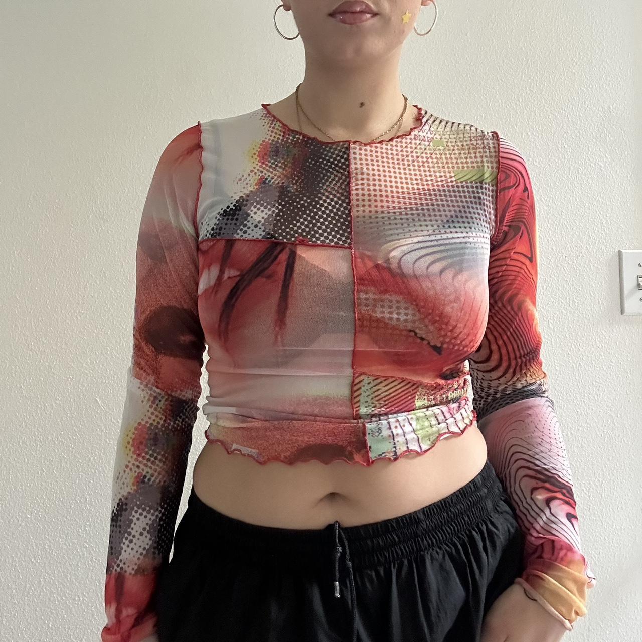 love this graphic mesh top #graphicmeshtop #meshtop... - Depop