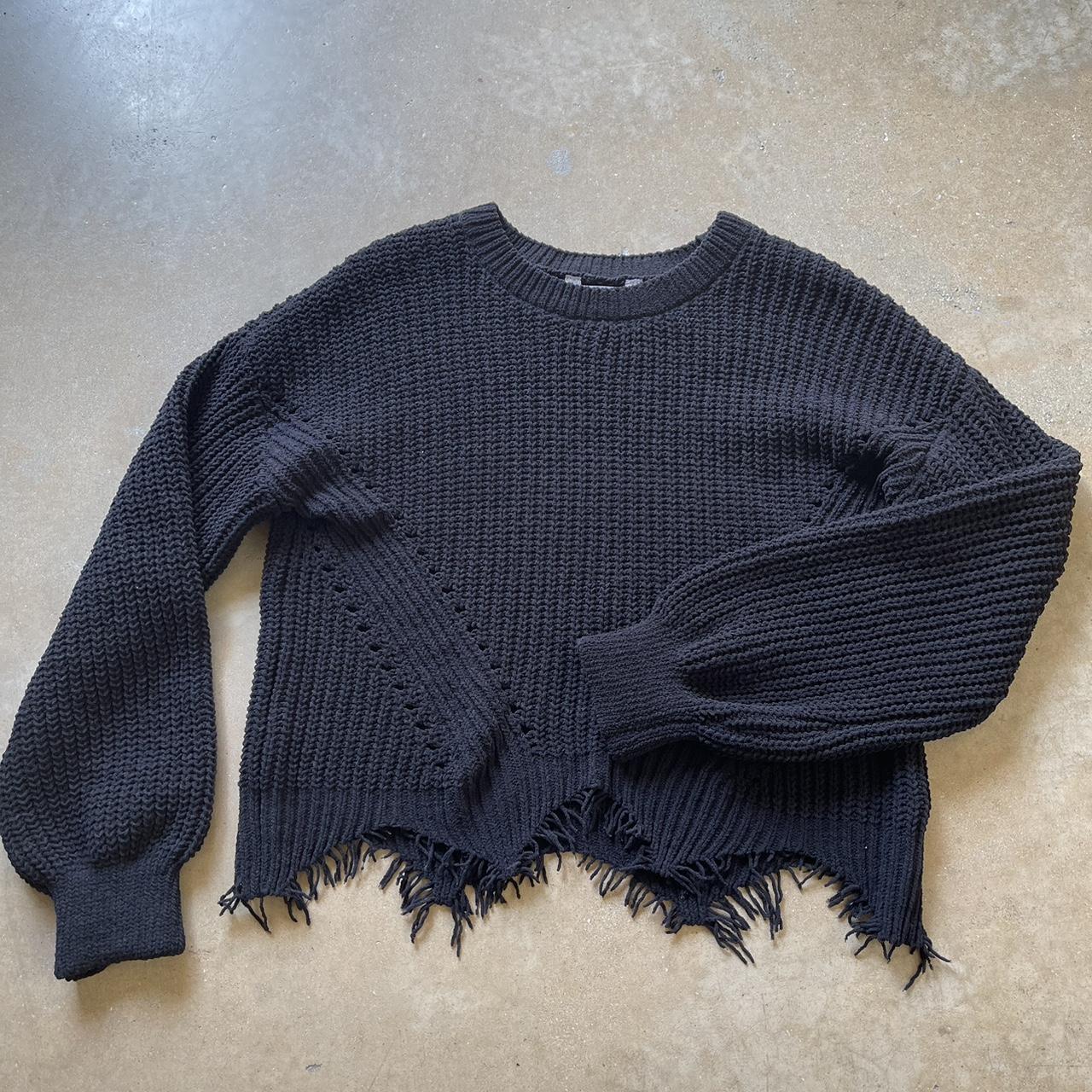 Black knit distress Sweater- Size L #knit... - Depop