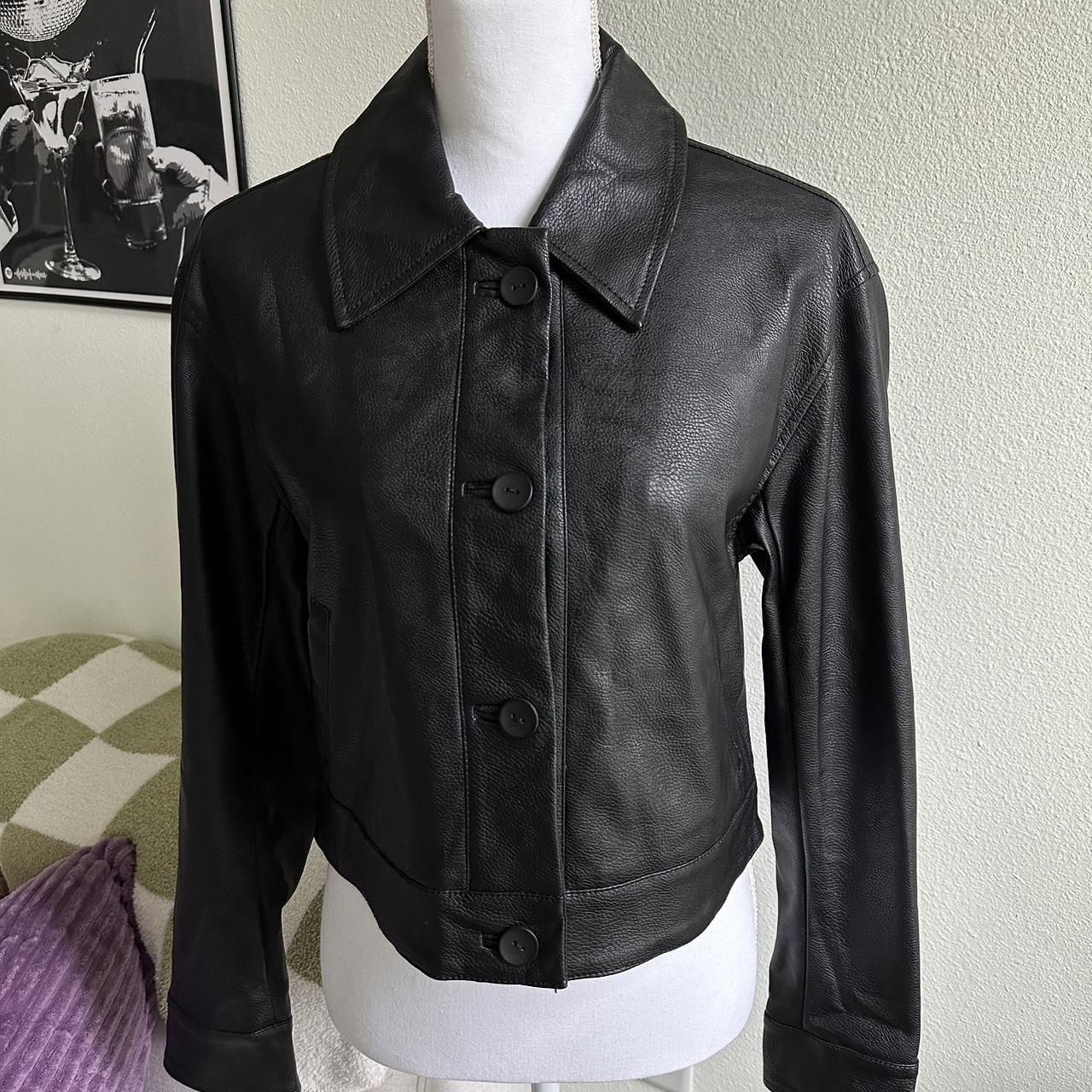 Urban Outfitters Leather Jacket cropped black... - Depop