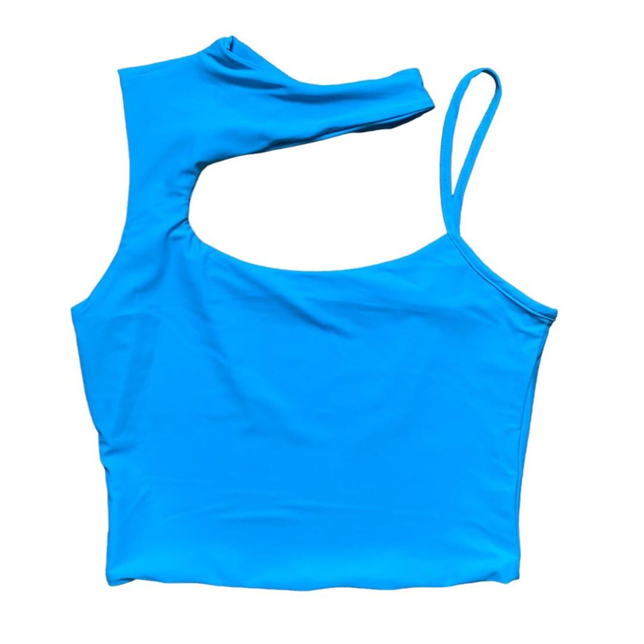 Blue cut out top Size medium Stretchy high neck - Depop