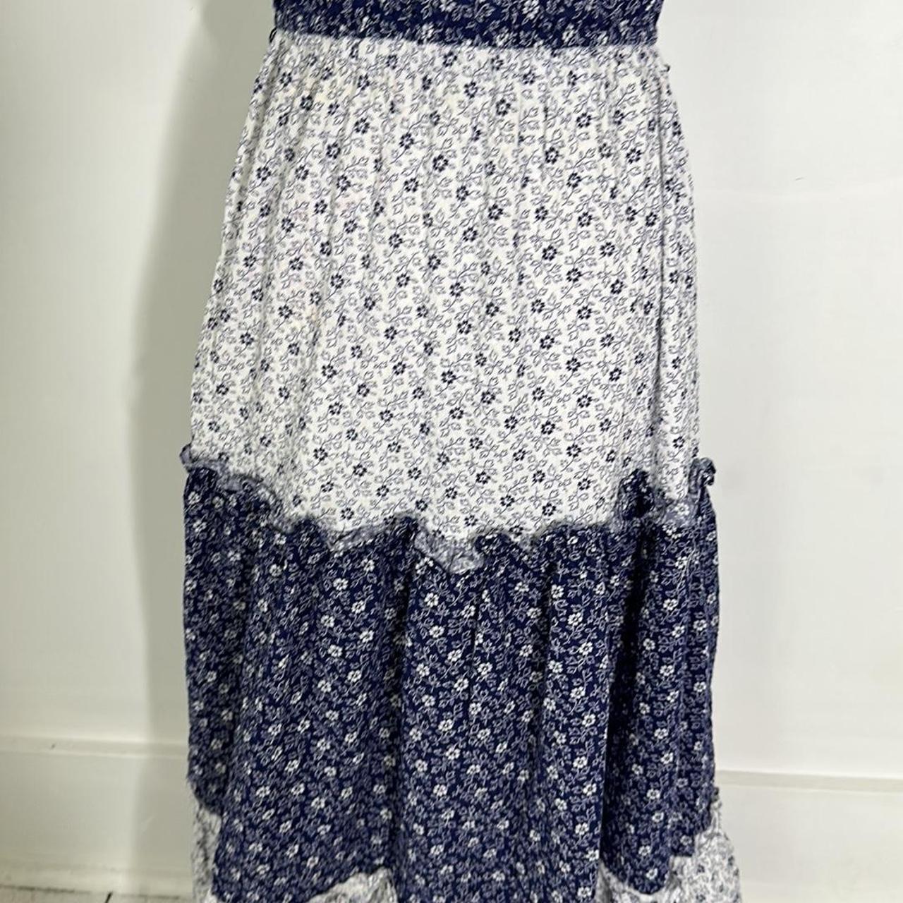 Vintage Color Panel Ditzy Floral 1970s Maxi Dress... - Depop