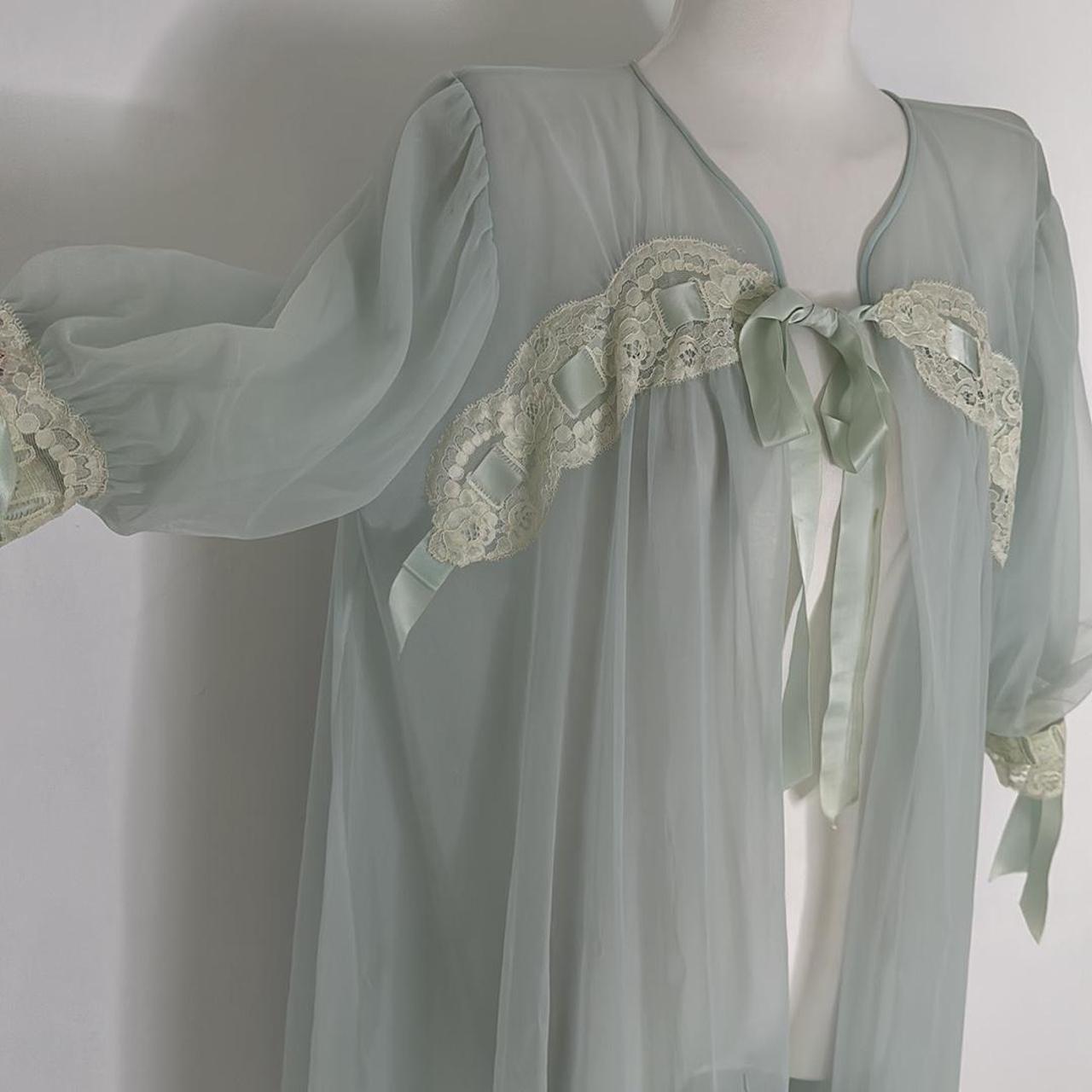 Vintage 60s Blue Chiffon Ethereal House Robe... - Depop