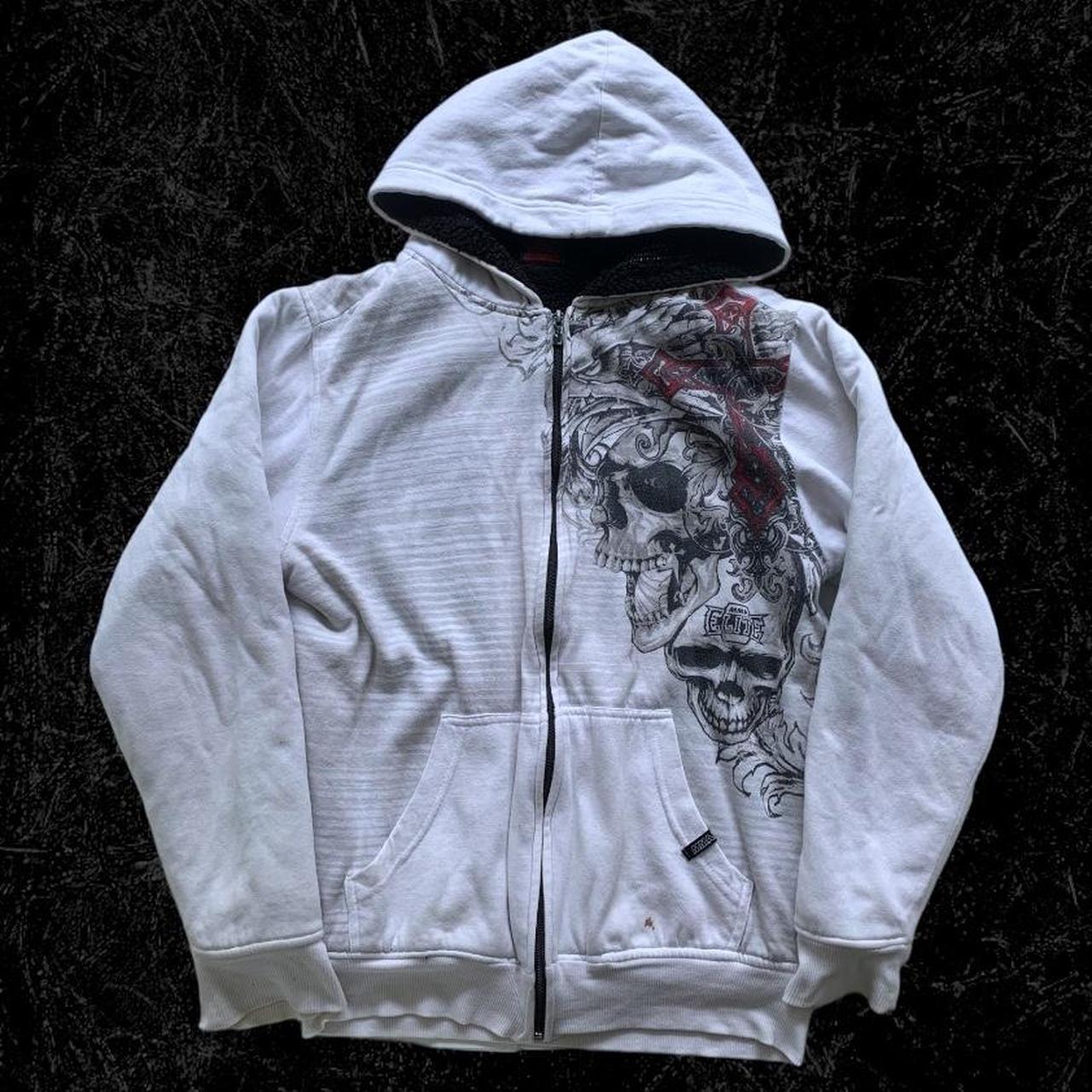 Super rare white MMA Elite skull zip up hoodie.... - Depop