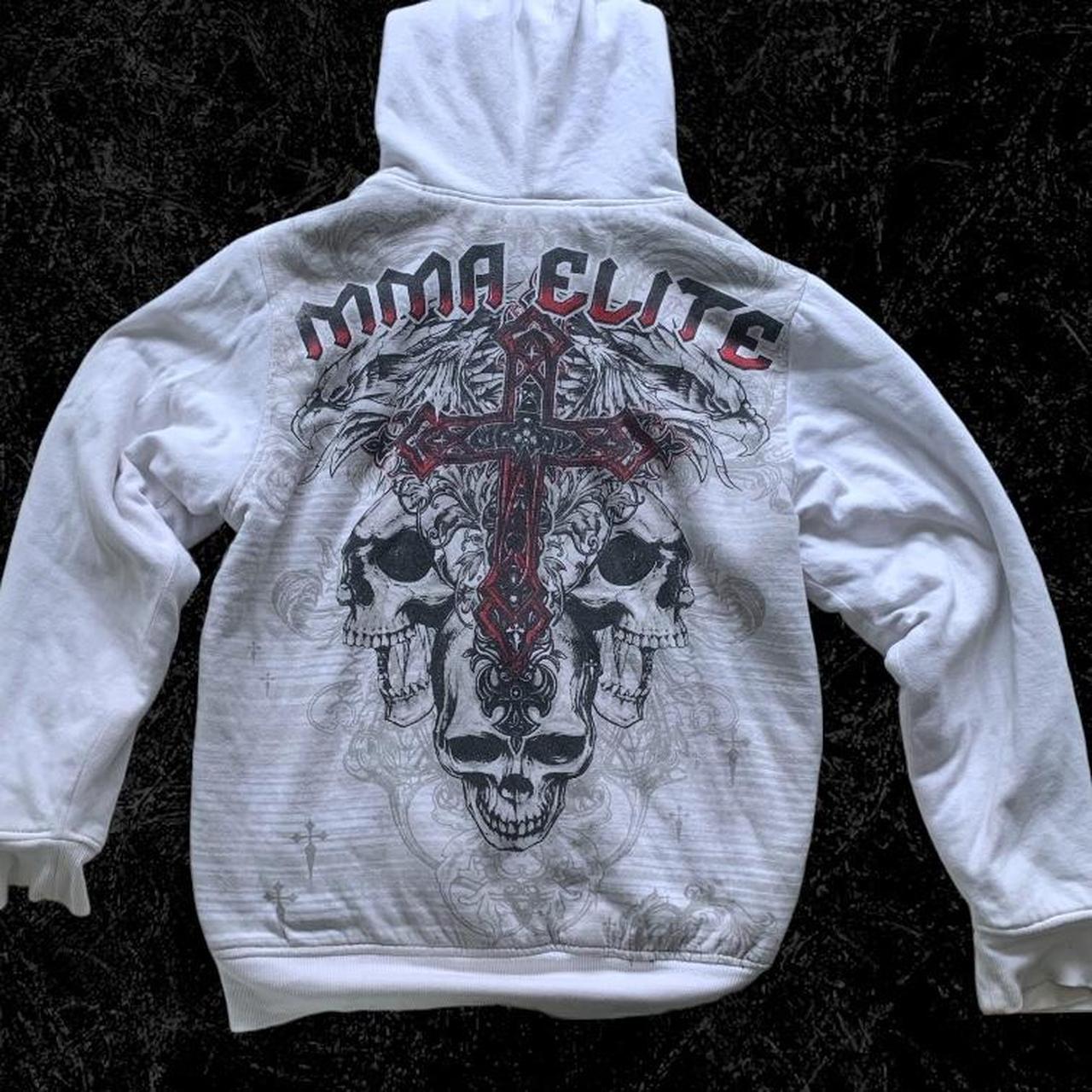 Super rare white MMA Elite skull zip up hoodie.... - Depop