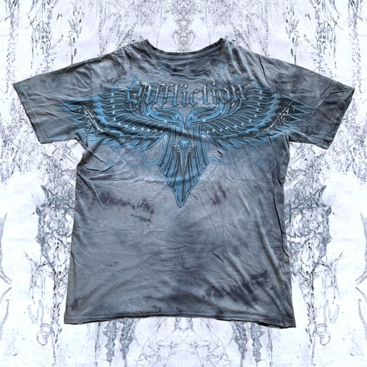 Affliction rush gsp grey + blue wing tshirt.... - Depop