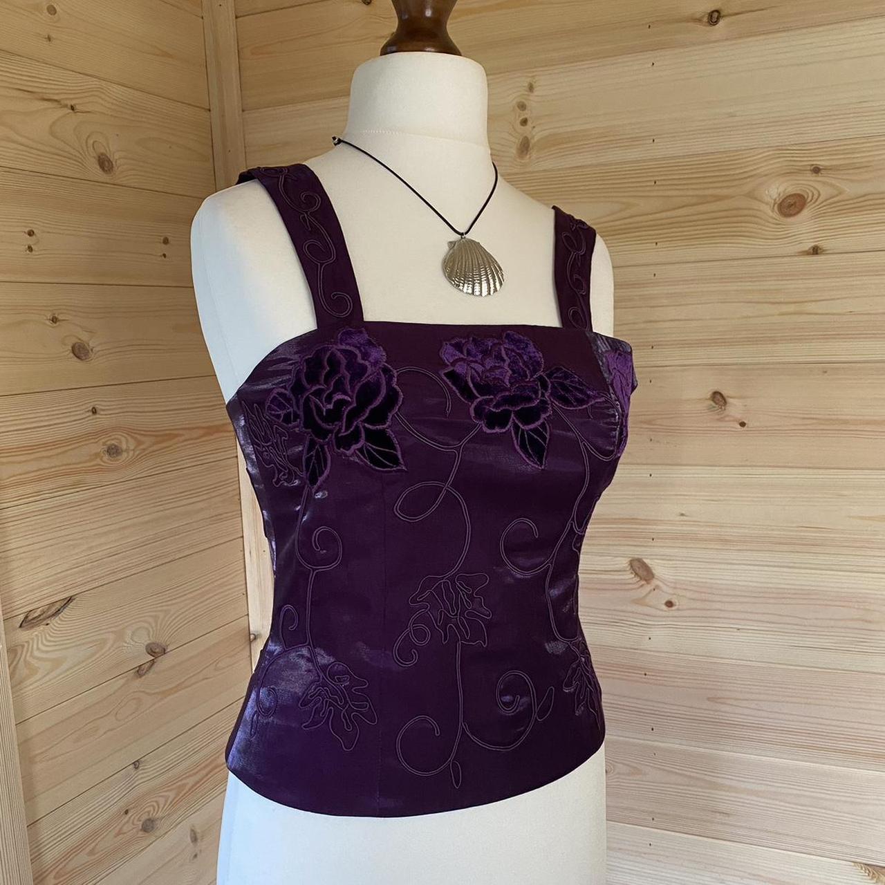 vintage 90s purple corset top with embroidered... - Depop