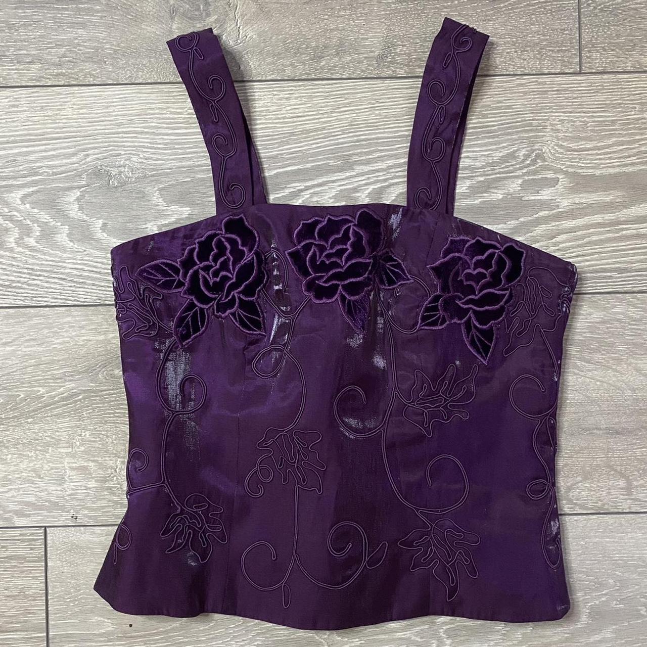 vintage 90s purple corset top with embroidered... - Depop