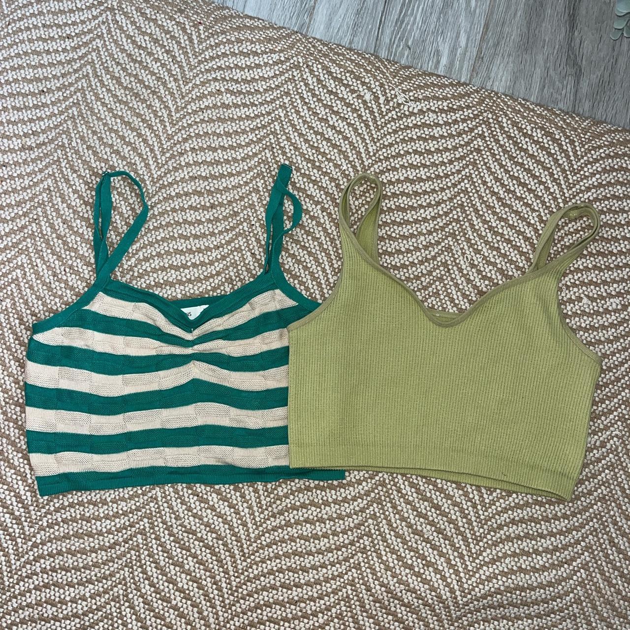 BUNDLE Striped knit crop top and olive ribbed... - Depop