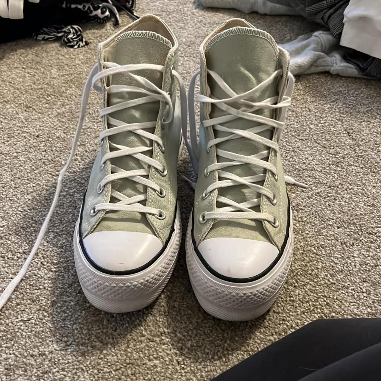 light green hightop platform converse. some staining... - Depop