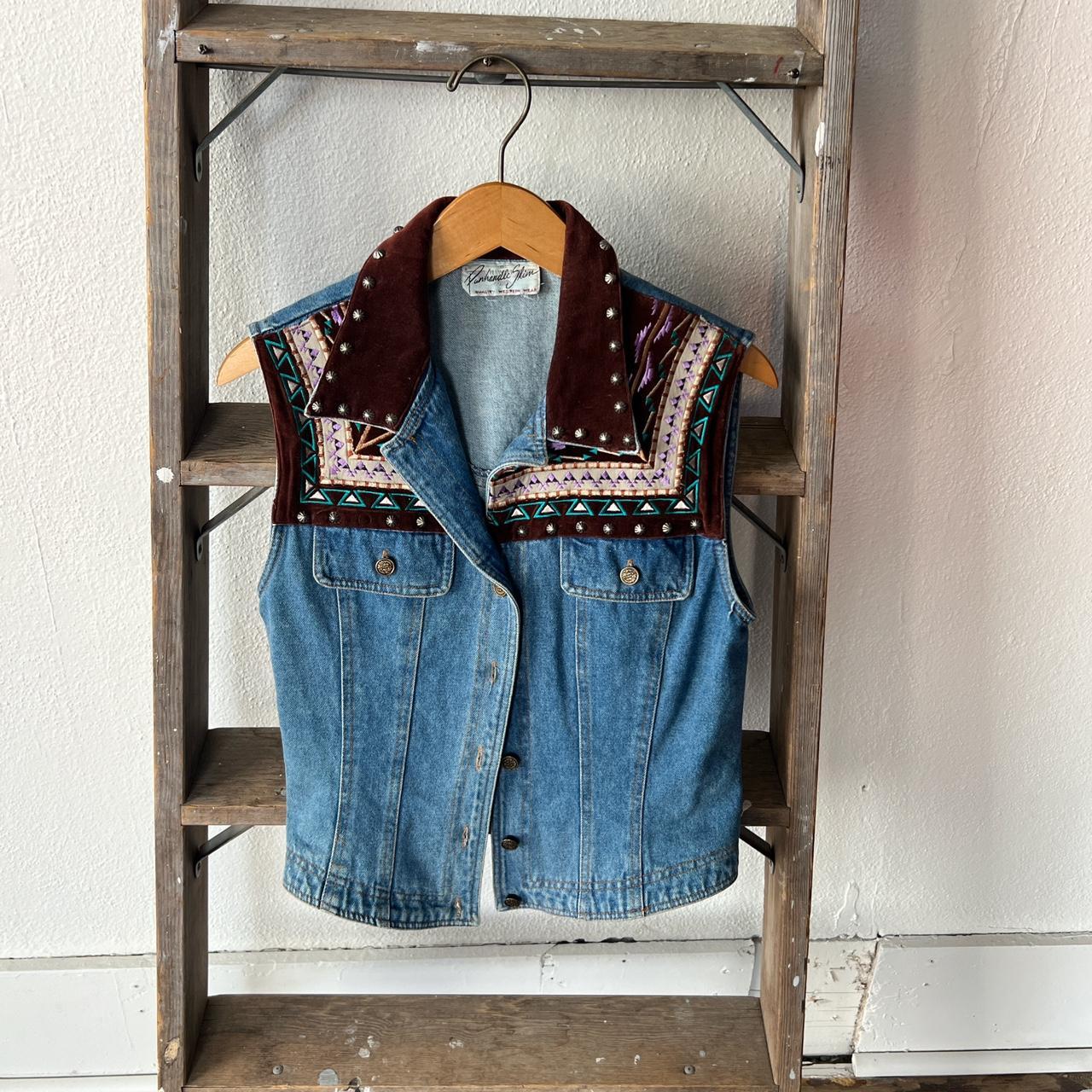 Vintage 80s Western Denim Vest Womens Decorated... - Depop