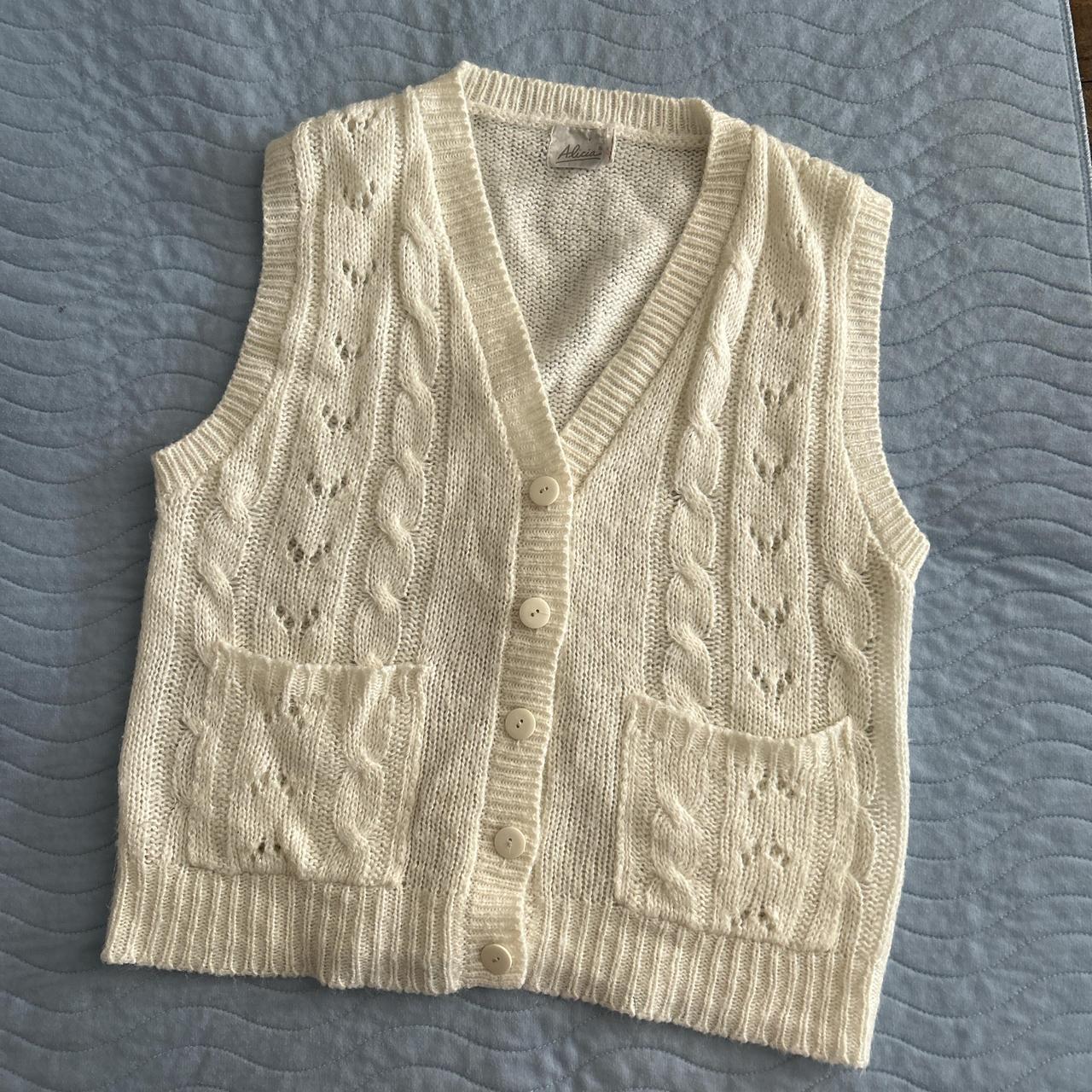 Cream/ white knit vest, size M oversized but would... - Depop