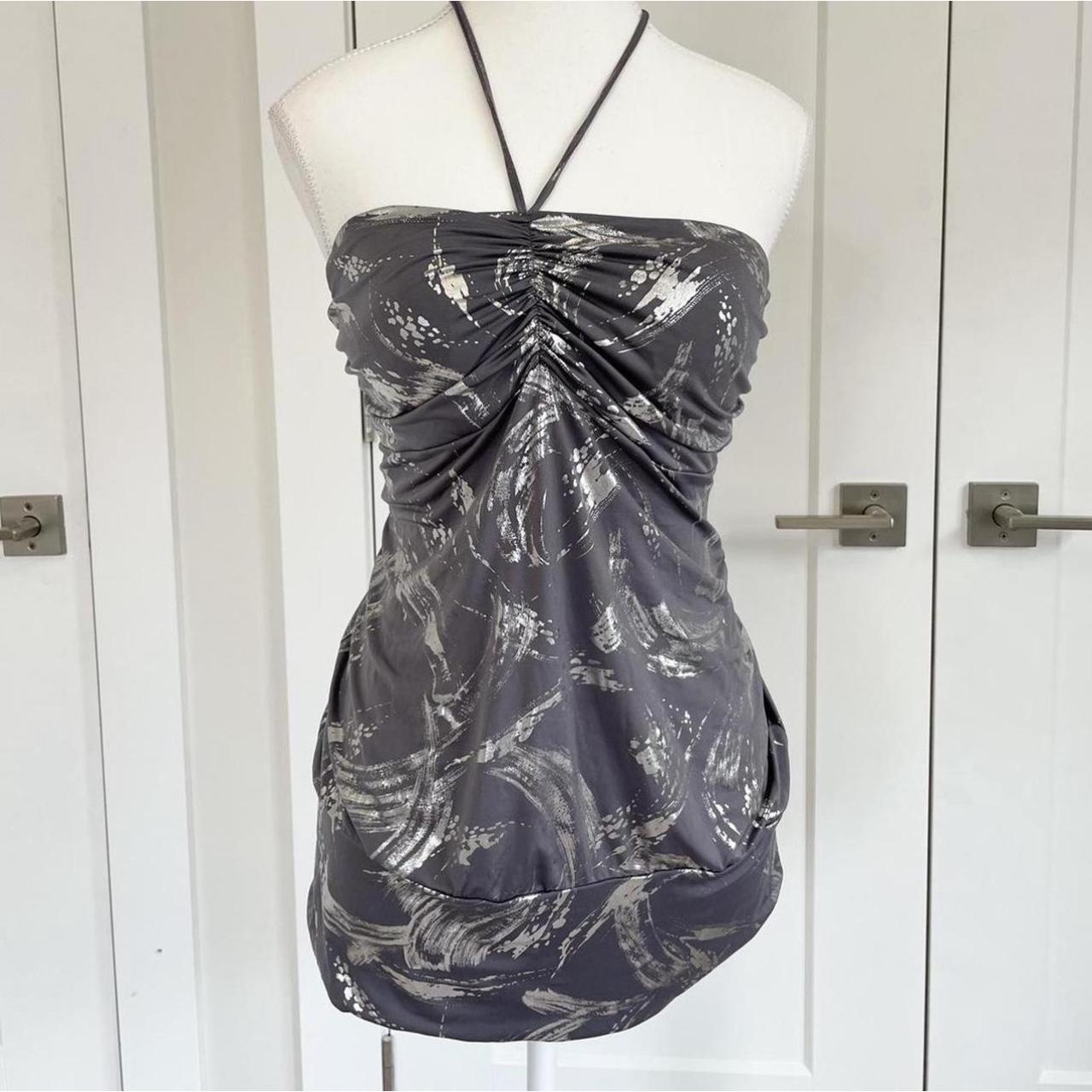 silver and gray halter top. marked as an XL but fits... - Depop
