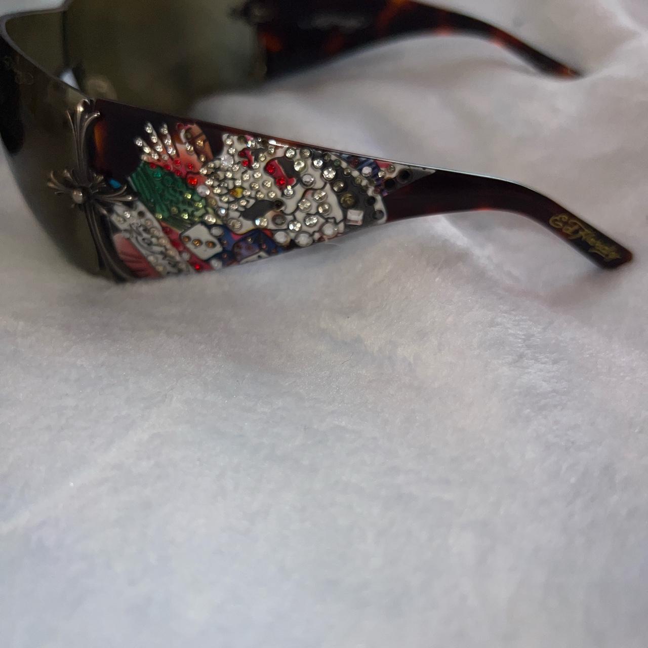 blinged out ed hardy shield sunglasses. the case is... - Depop