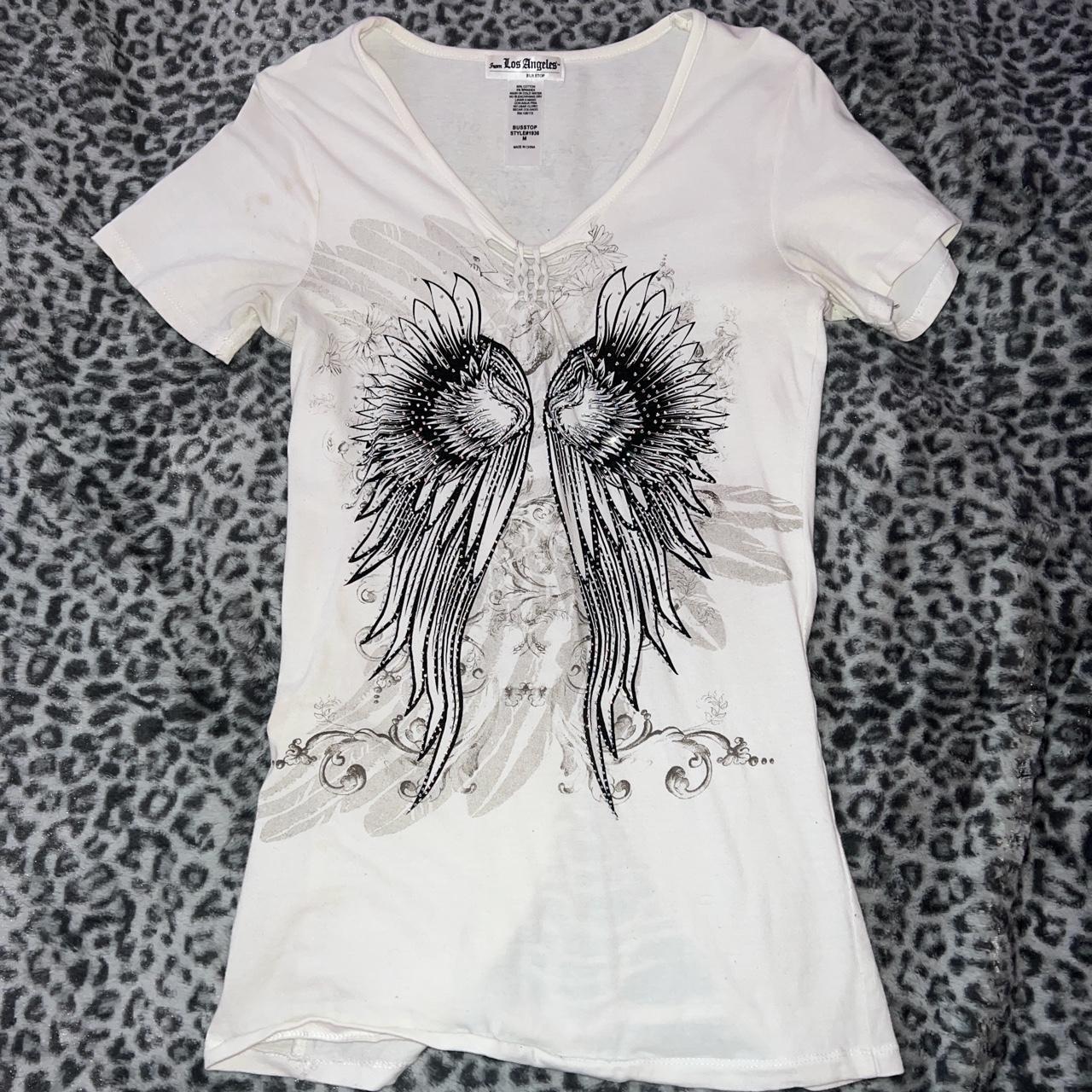 blinged out white tee. slight discolouration on the... - Depop