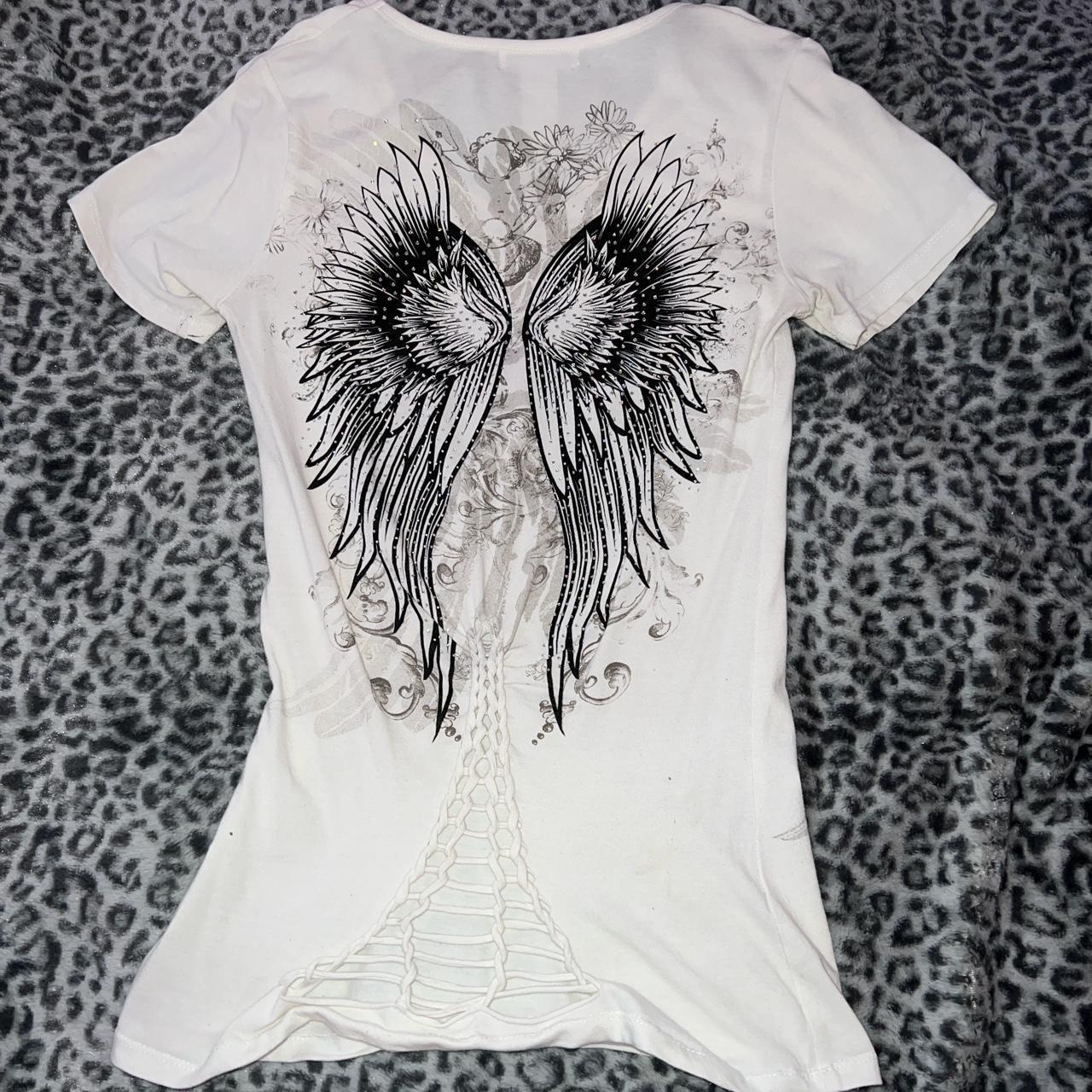 blinged out white tee. slight discolouration on the... - Depop