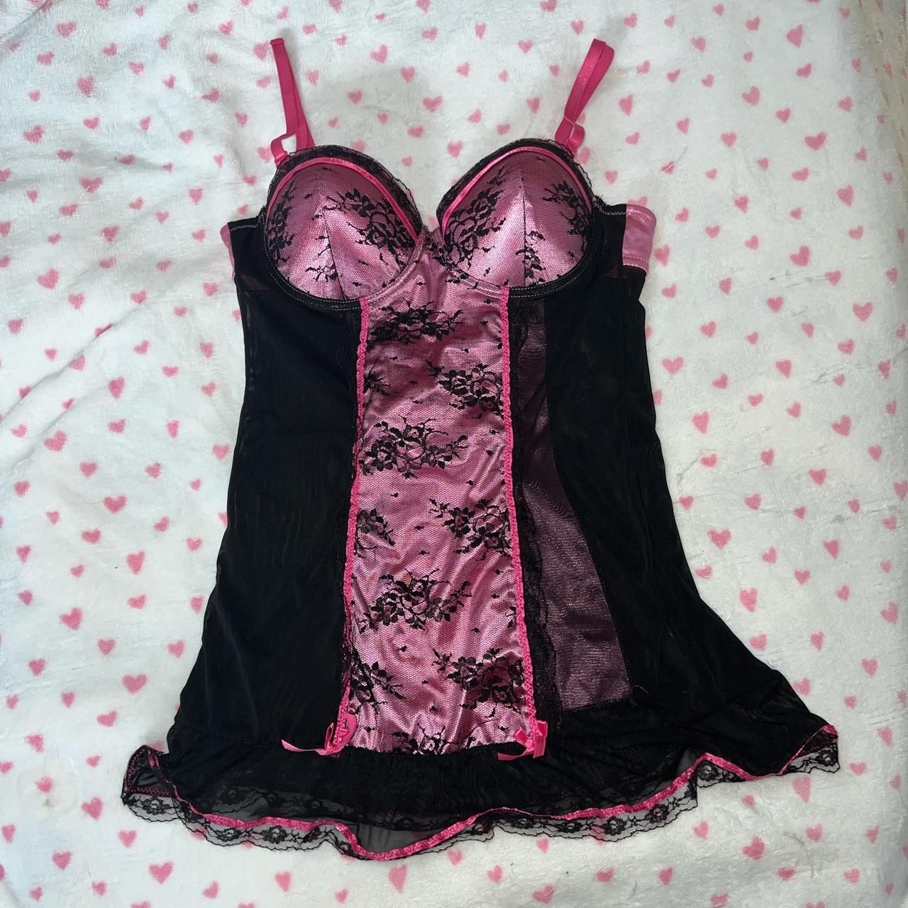 lace trim pink satin bustier SO CUTE AND CVNTY!!!... - Depop