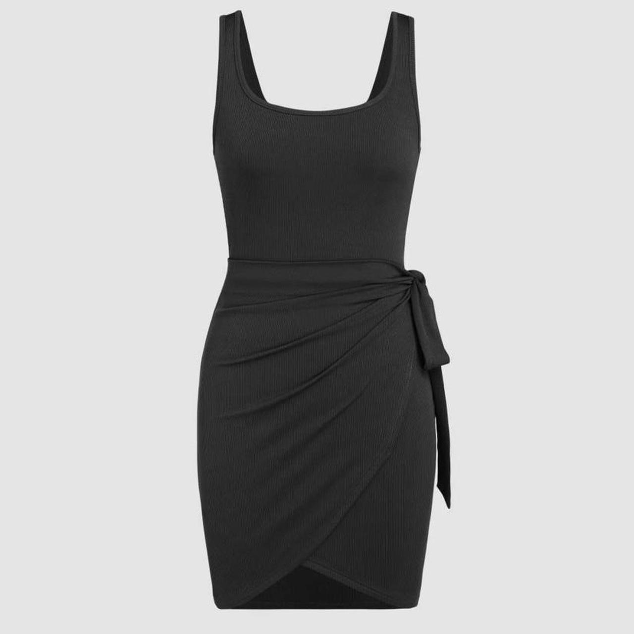 U neckline knotted black mini dress Cider dress... - Depop