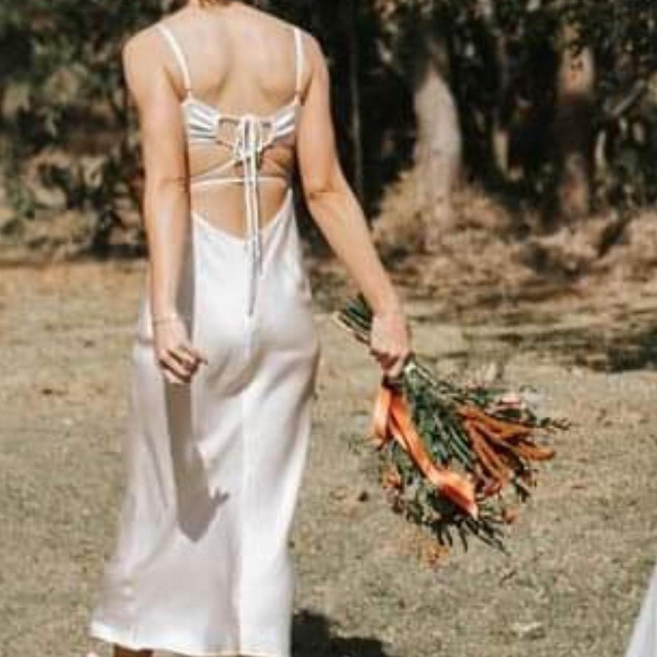 White satin Shona Joy bridesmaid dress with backless... - Depop