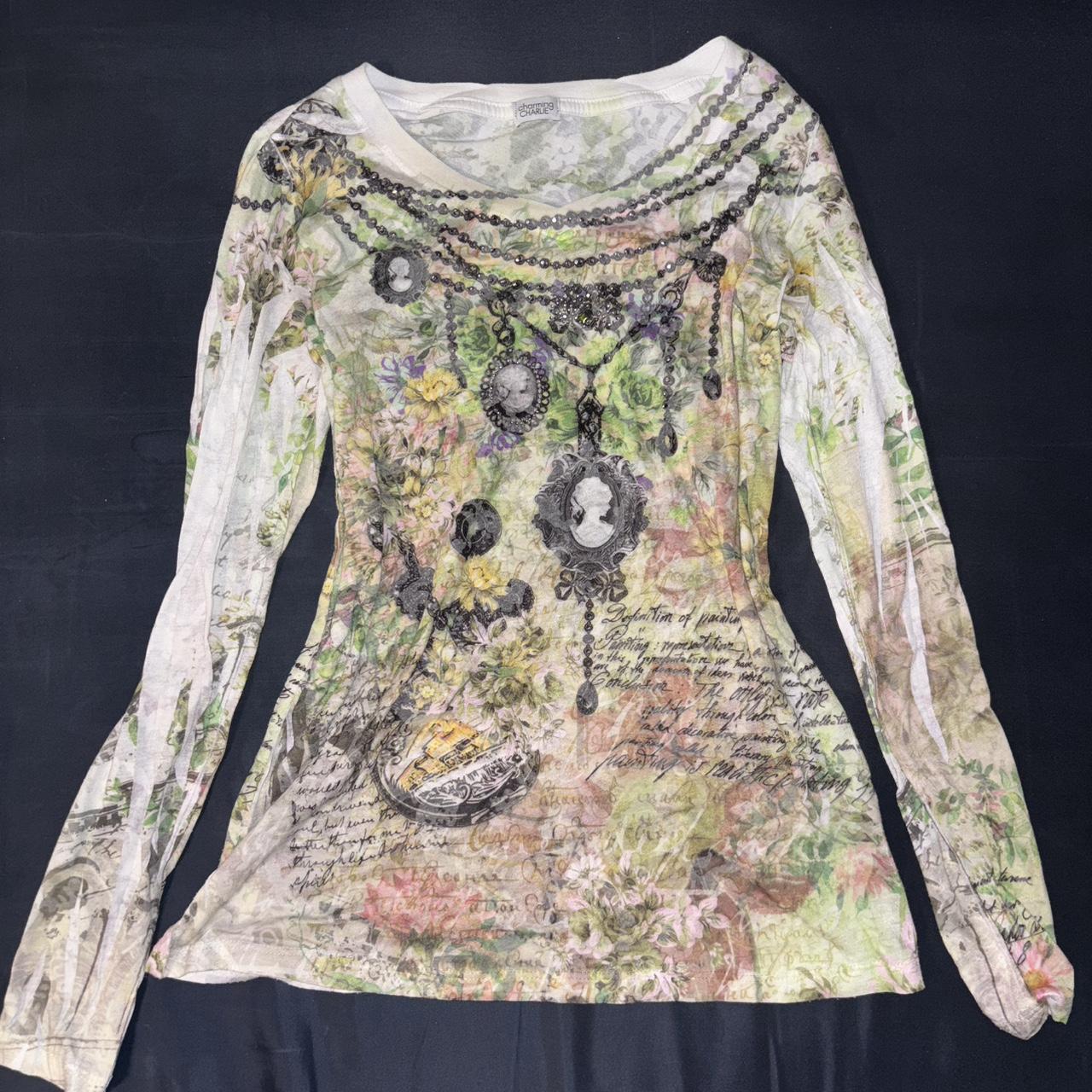 Whimsical vkei gothic necklace long sleeve top (idk... | Depop