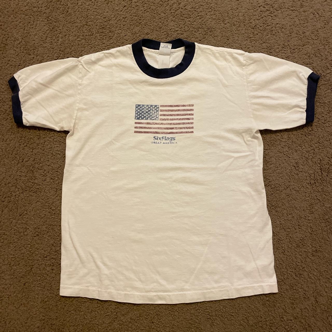 six flags vintage ringer tee single stitch size L - Depop