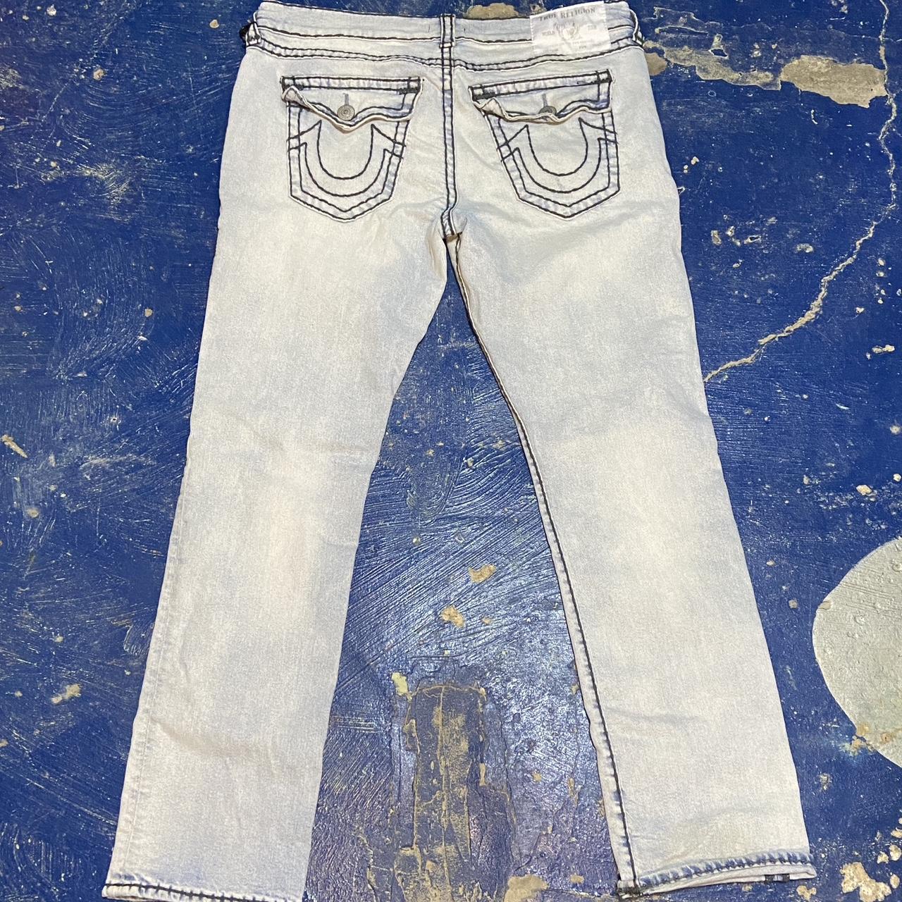 True Religion Ricky White & Black Stitched Jeans... - Depop