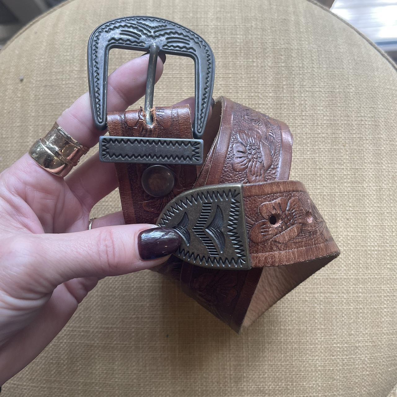 Leathe belt # vintage leather belt # leather belt #... - Depop