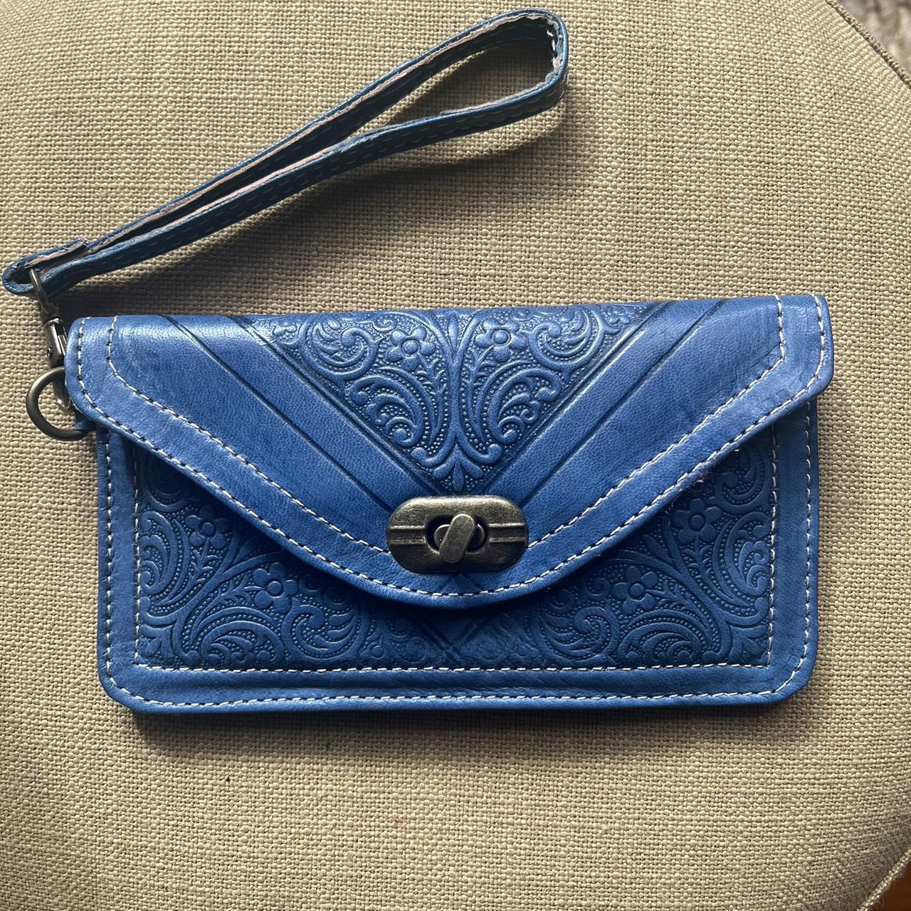 Blue vintage leather wallet # wallet # blue wallet #... - Depop