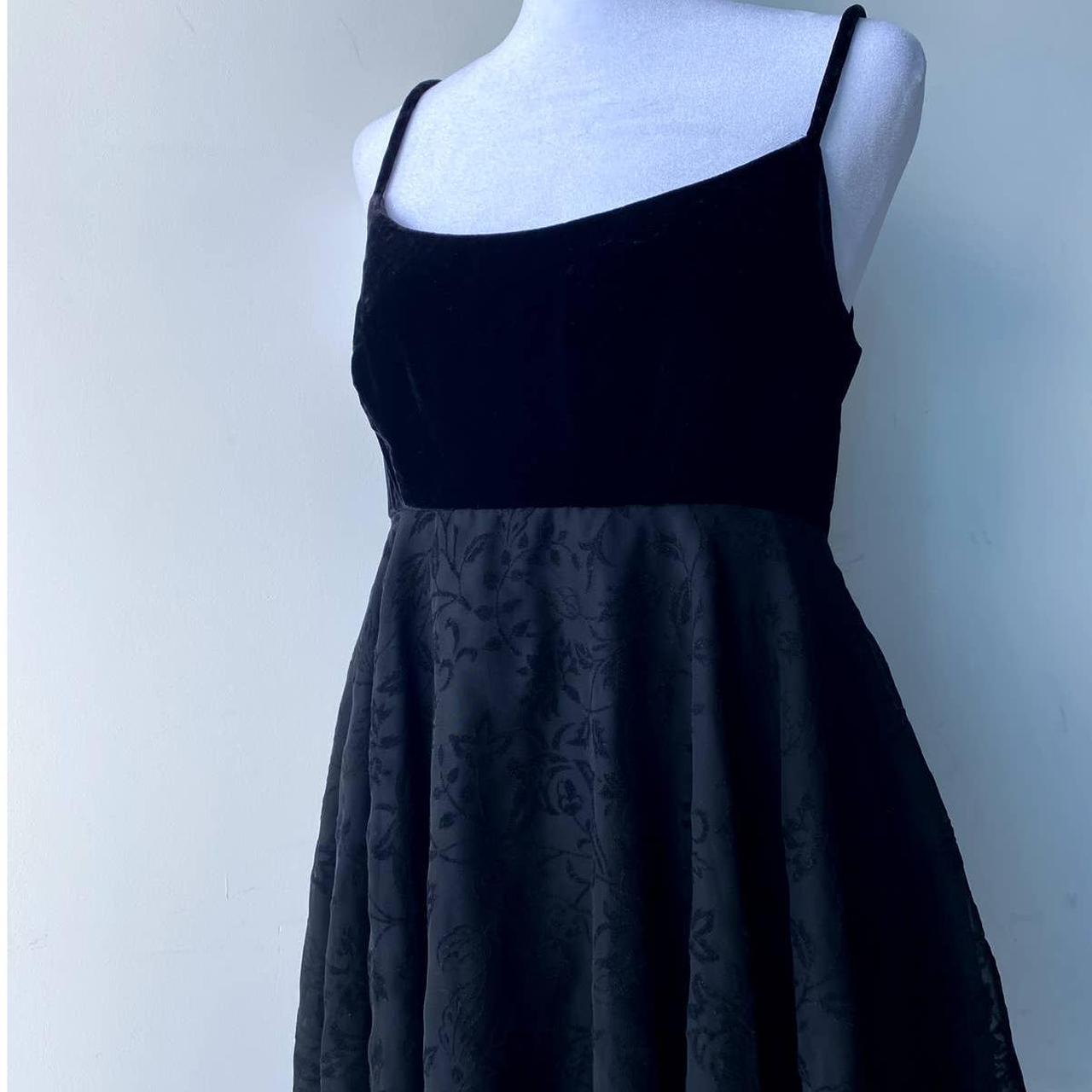 Black Vintage Velvet Floral Lace ABS Babydoll Mini... - Depop