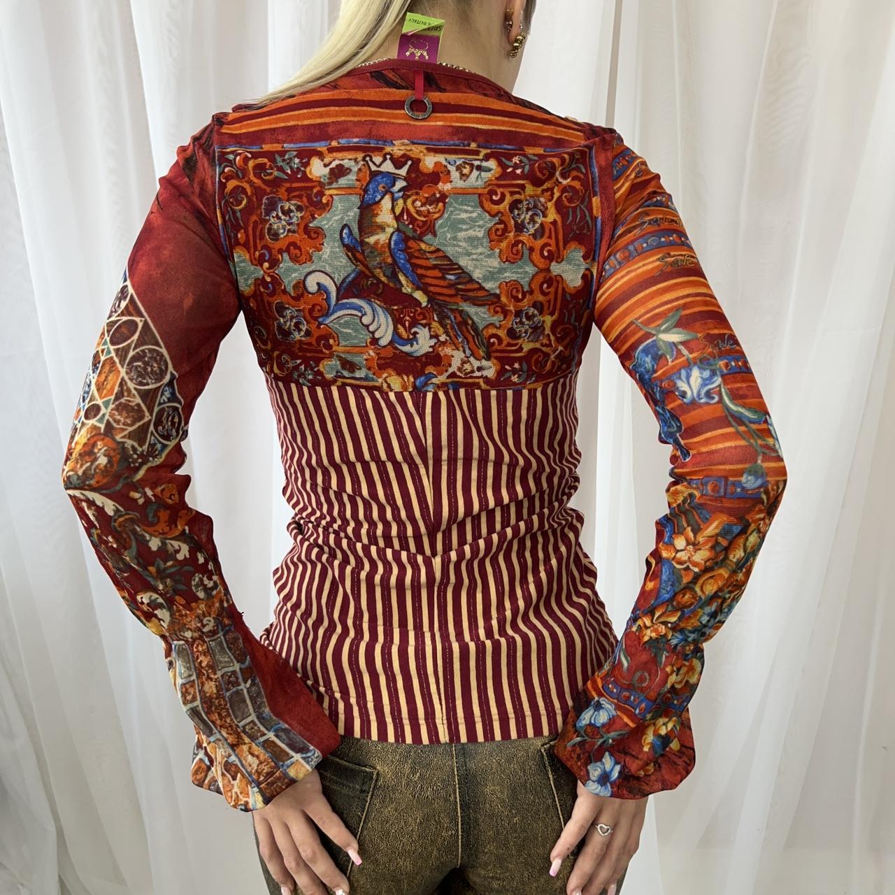 Striped Save the Queen top with floral embroidered... | Depop