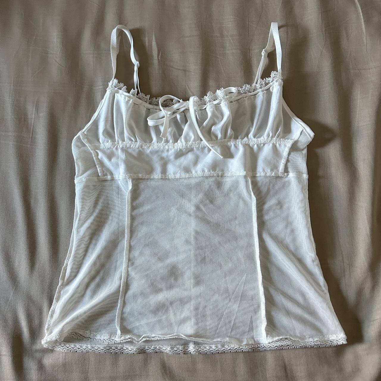 dainty white mesh top! unif angel top dupe best... - Depop