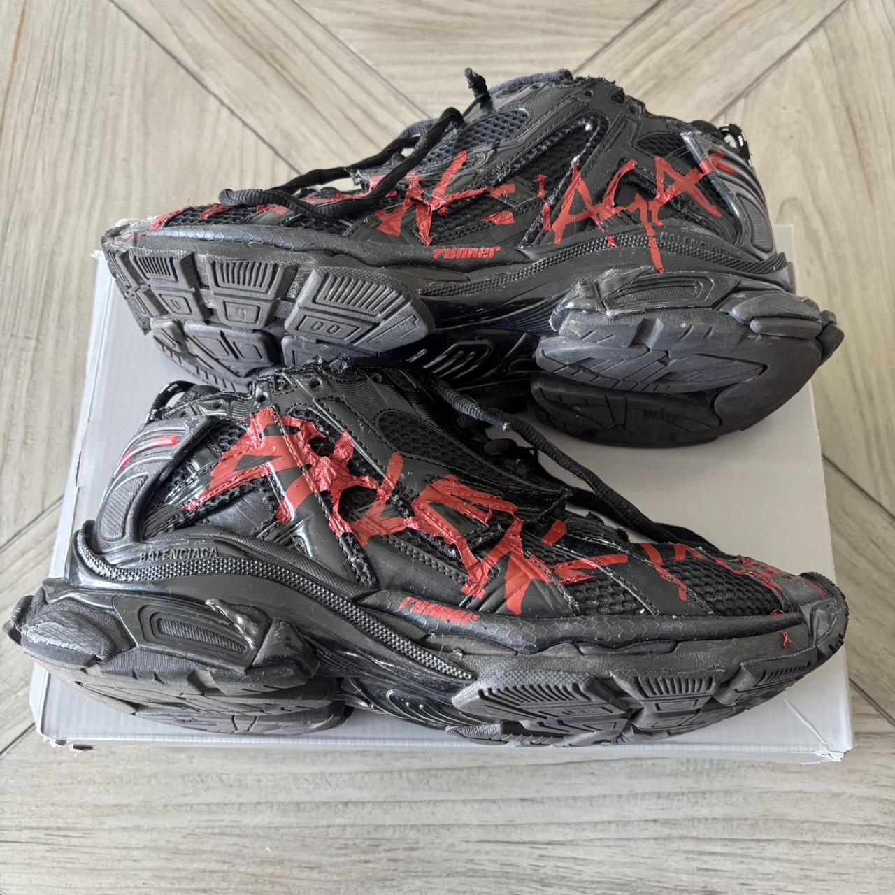 Red and black Balenciaga runner size 44 used | Depop