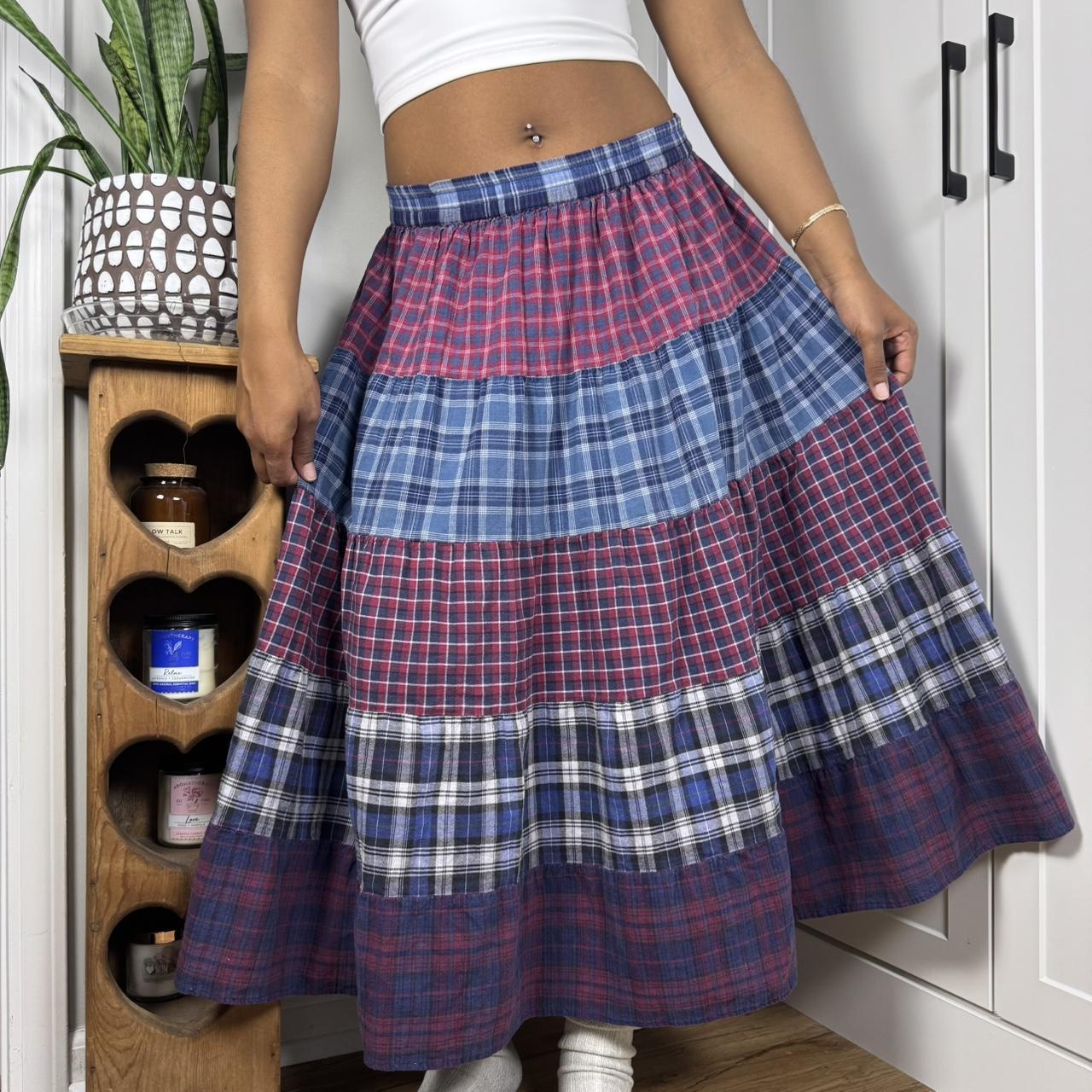 90s vintage blue and red boxer plaid layered maxi... | Depop