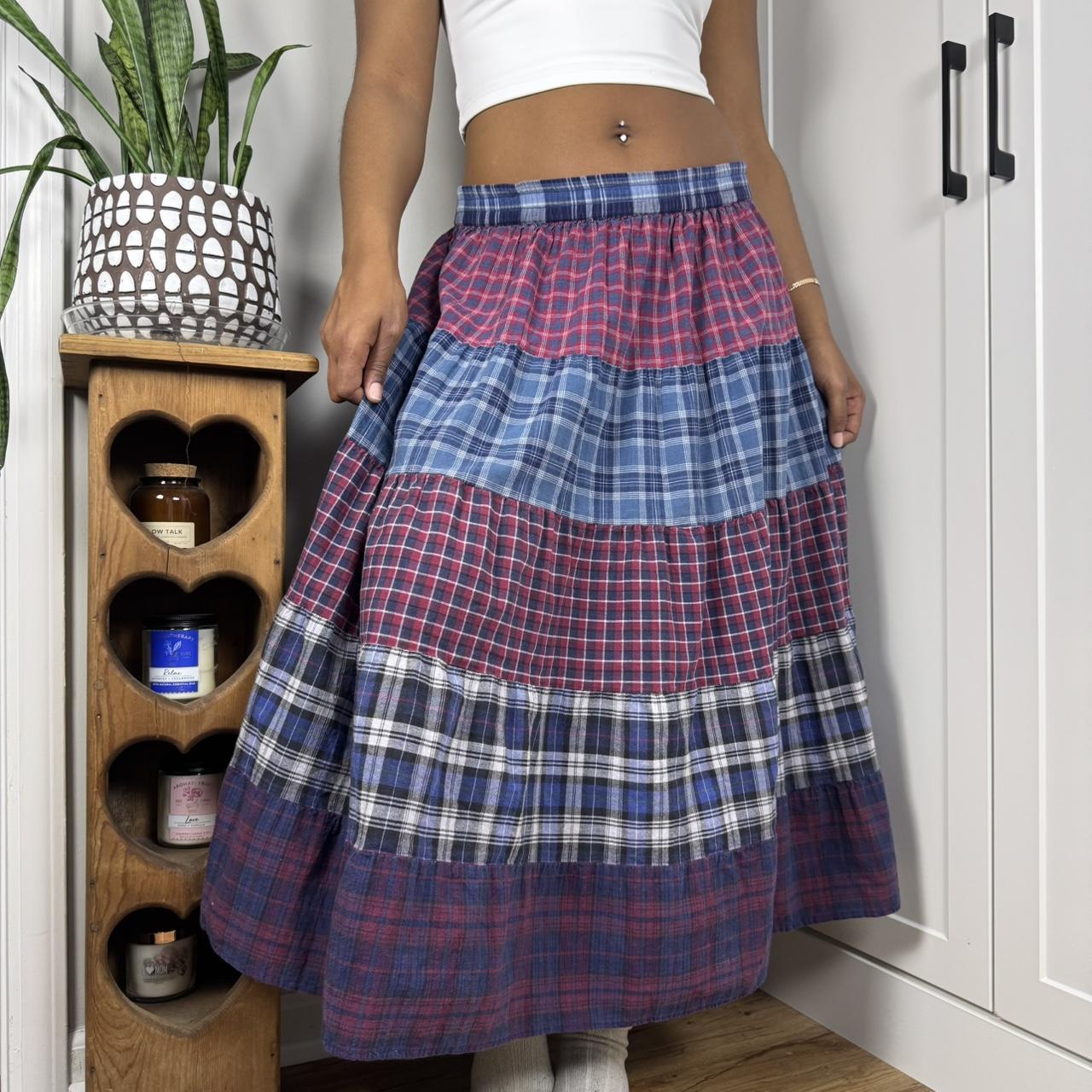 90s vintage blue and red boxer plaid layered maxi... | Depop