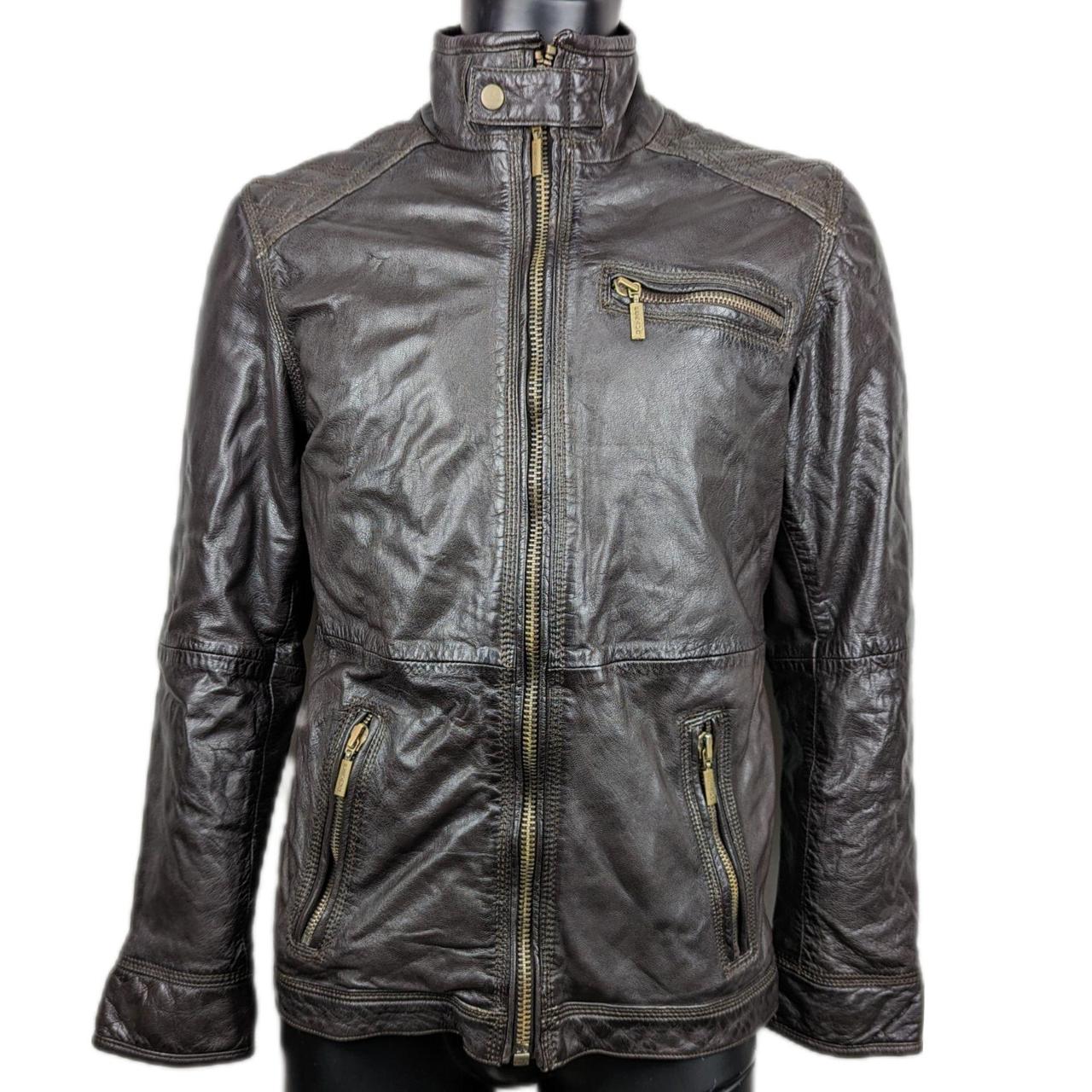 Feraud Brown Leather Jacket Men Size... - Depop