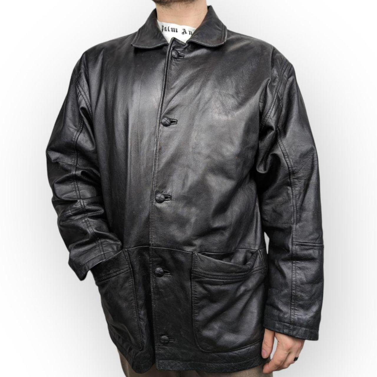 Modern Classics Black Button Up Leather Coat Men... - Depop