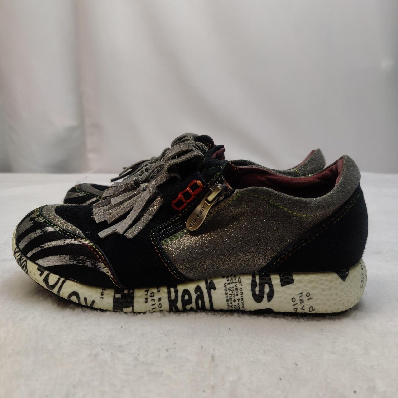 Laura Vita Limited Black/Silver Leather Sneaker... - Depop